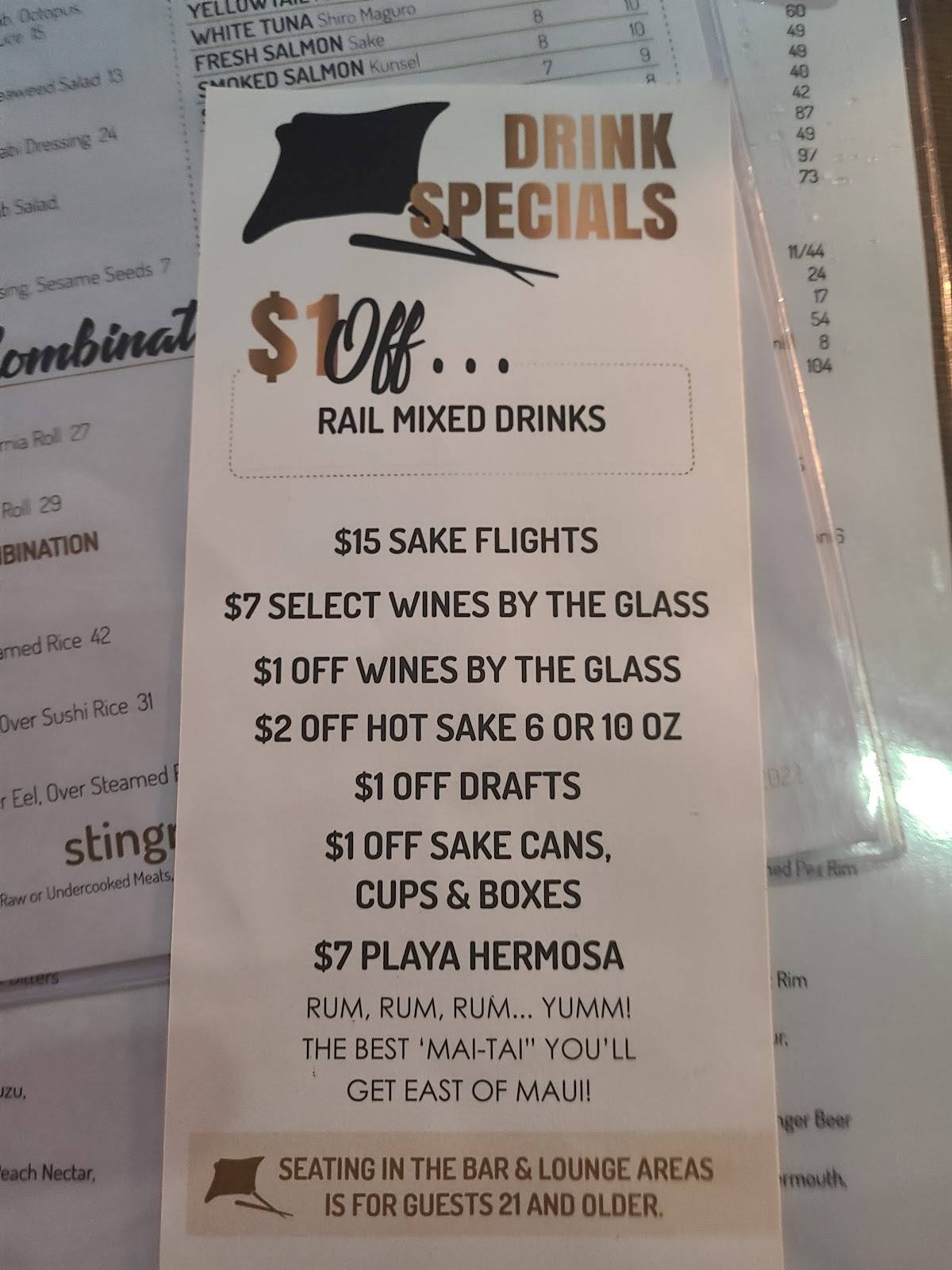 Menu at Stingray Sushi Bar + Asian Grill, Rehoboth Beach