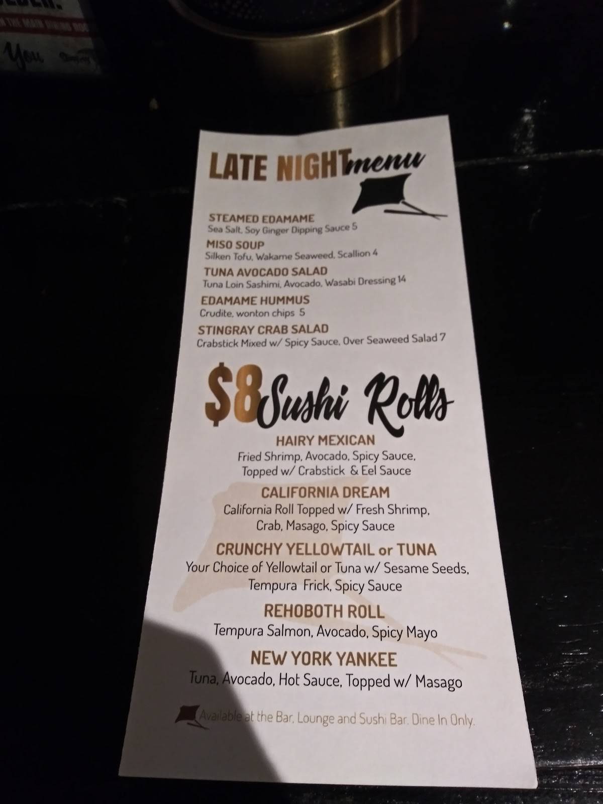 Menu at Stingray Sushi Bar + Asian Grill, Rehoboth Beach