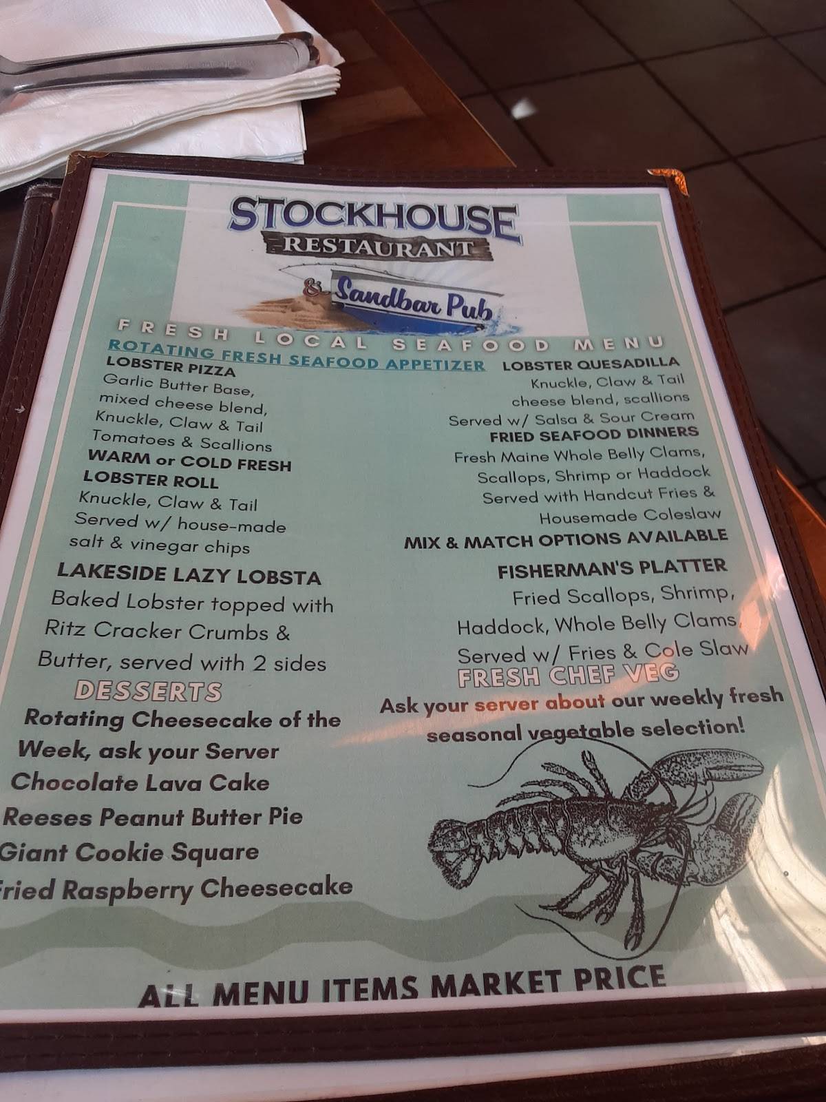 Menu at Stockhouse Restaurant & Sandbar Pub, Windham