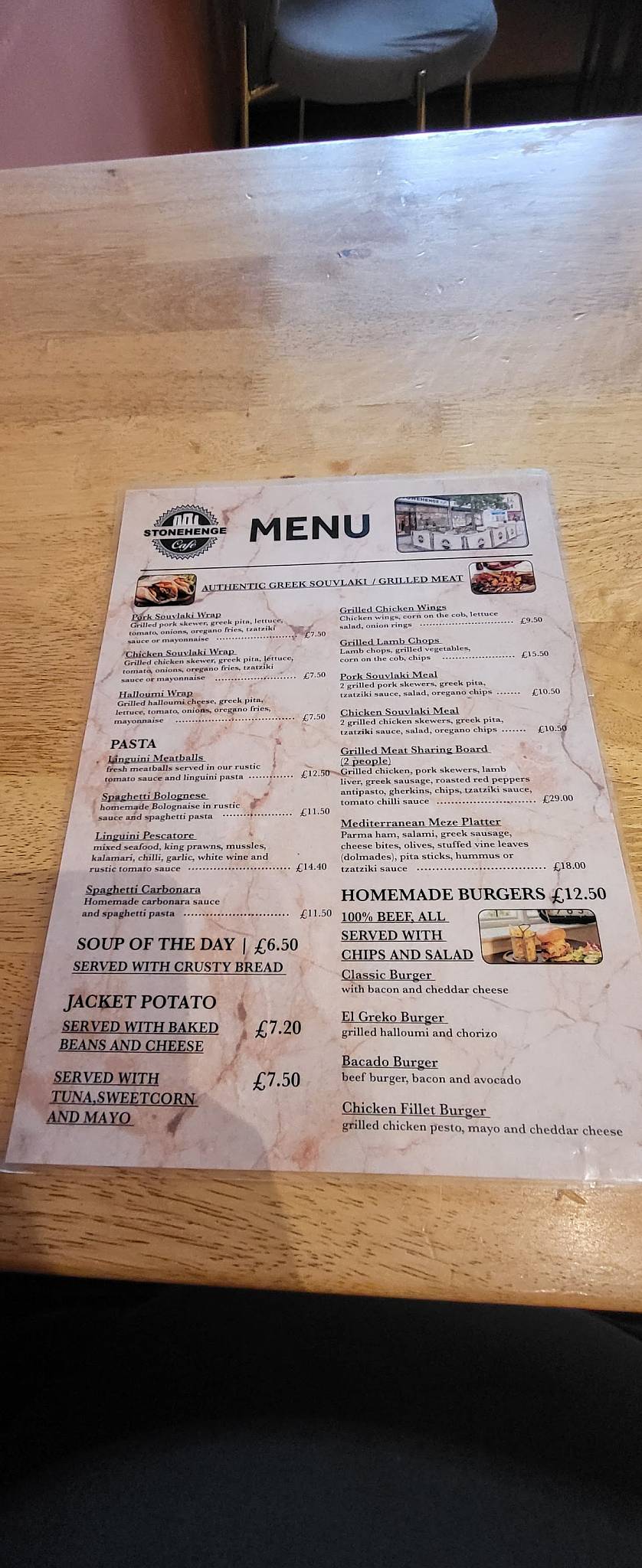 Menu at Stonehenge Cafe, Bromley