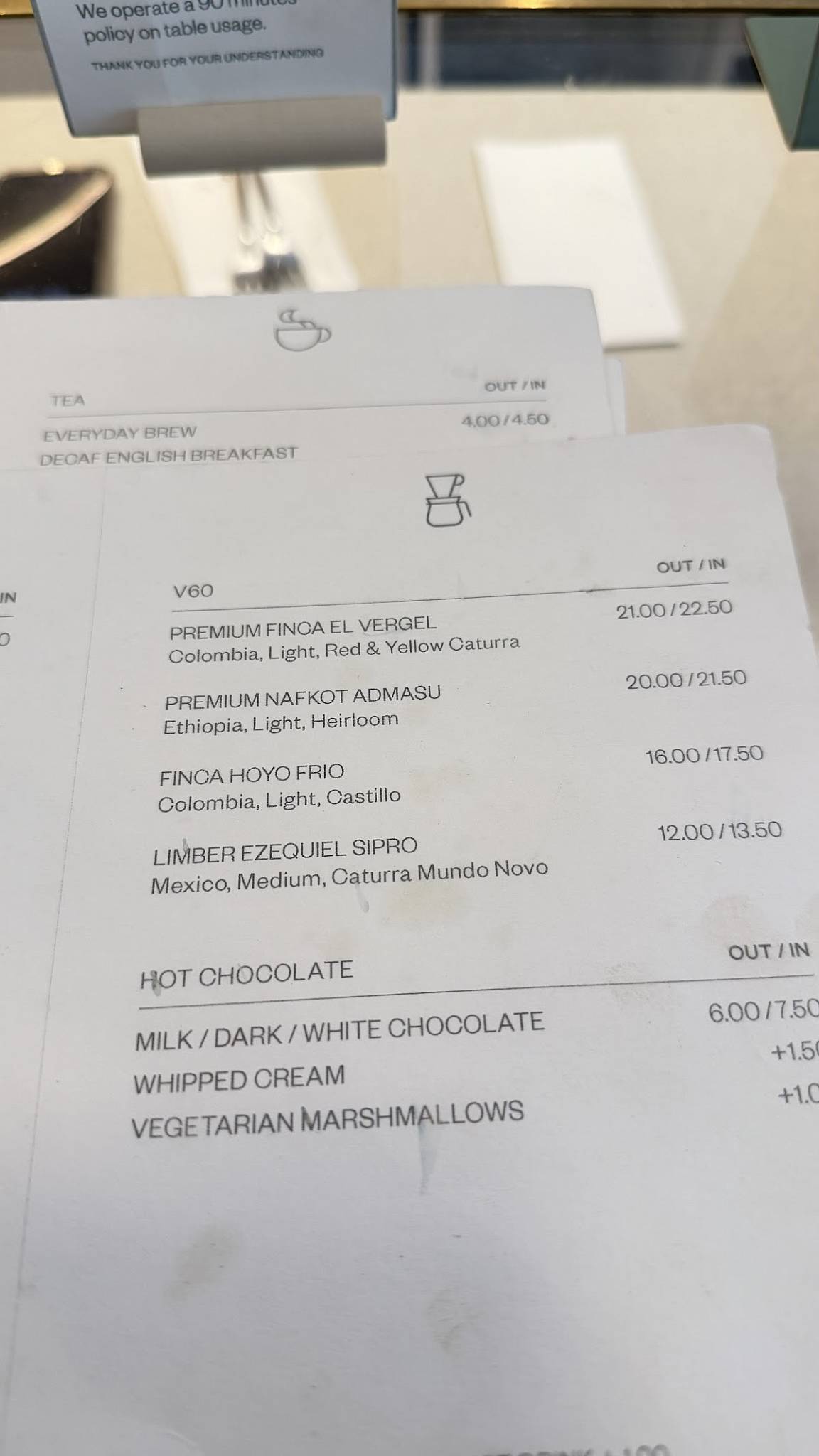 Menu at Storyline cafe, London