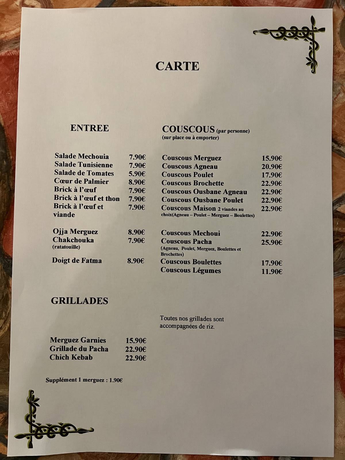 Menu au Restaurant Le Pacha, Strasbourg, 8 Rue de la Fonderie