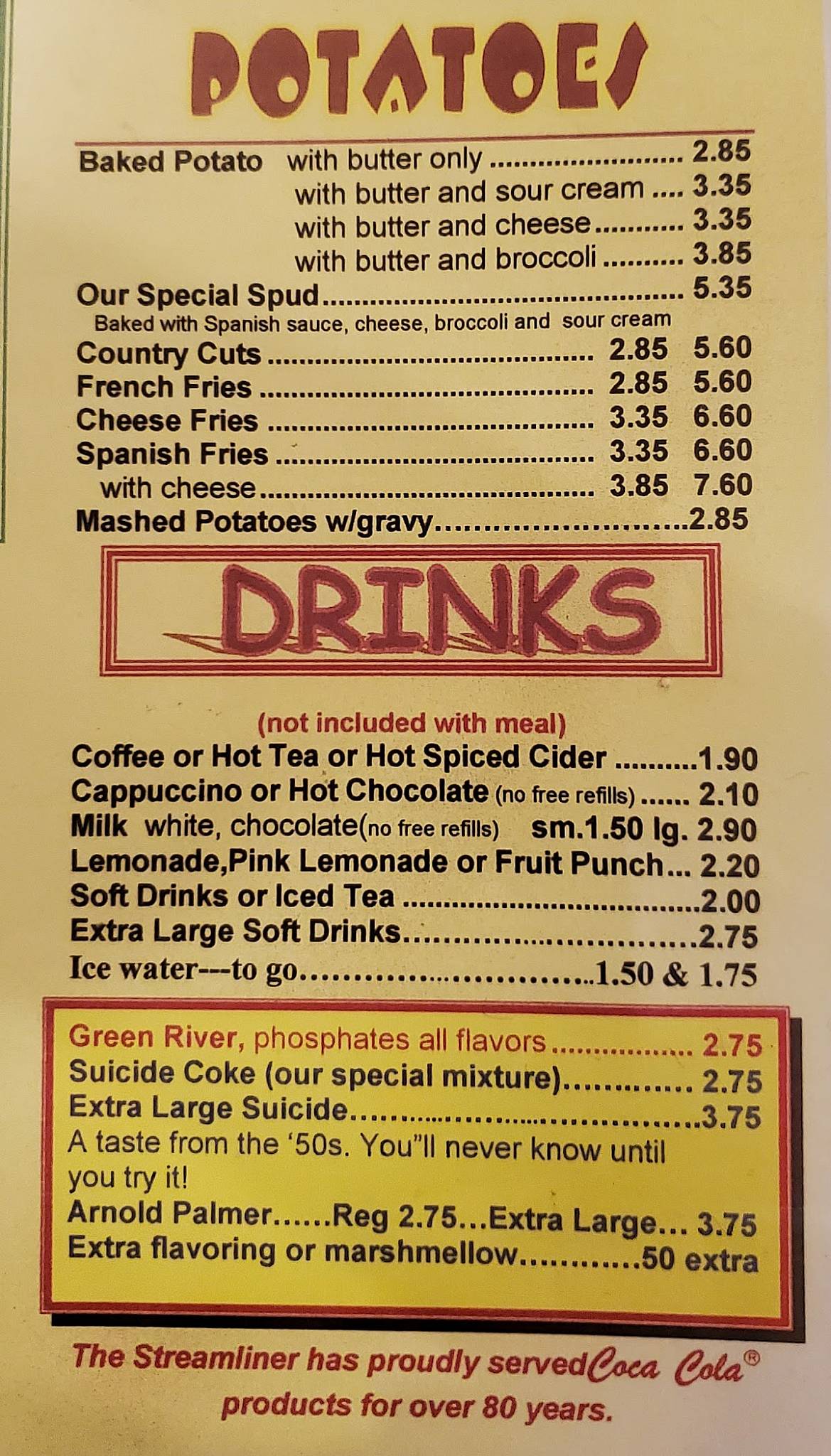 Menu at Streamliner Family Restaurant, Rochester