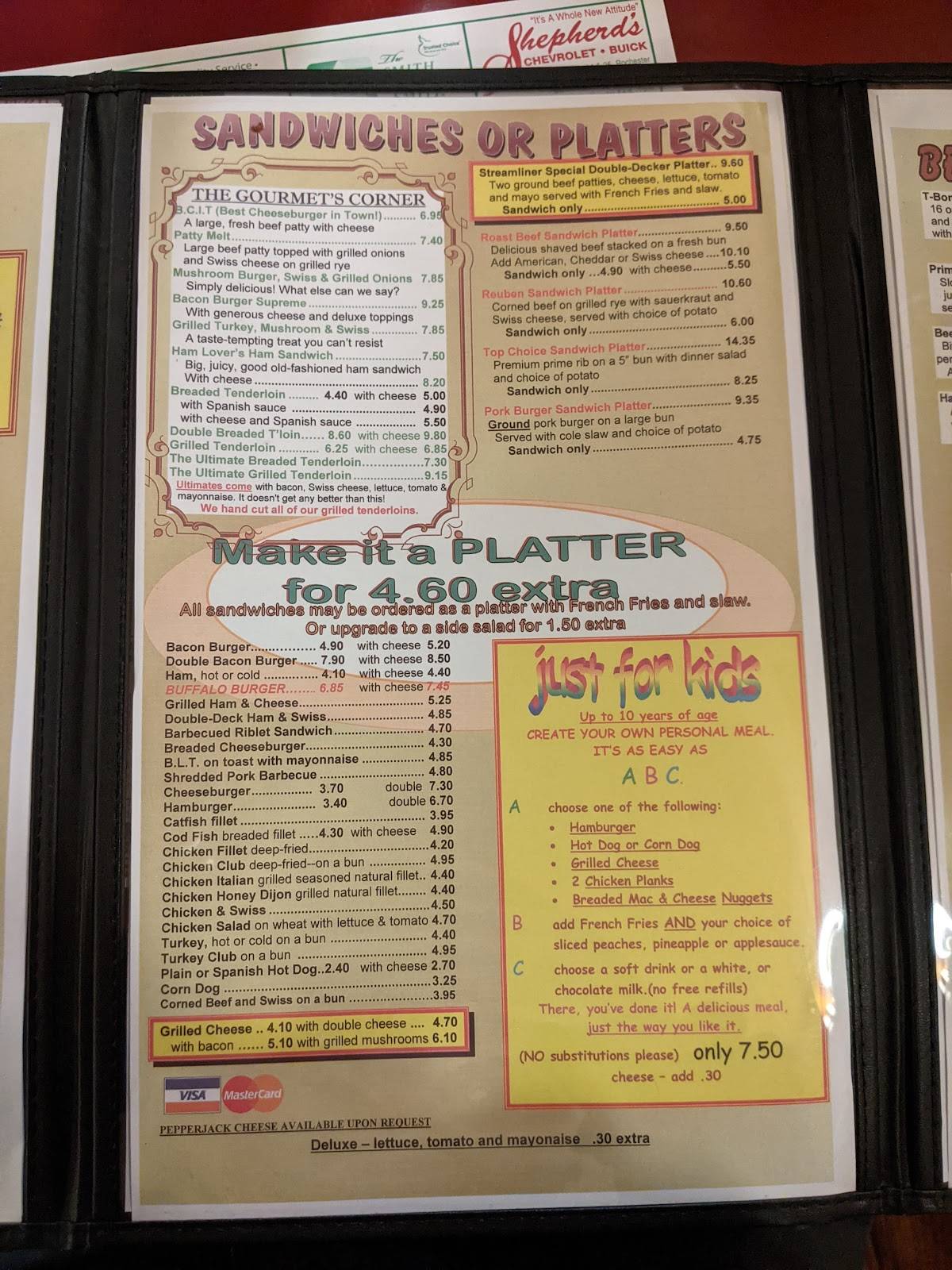 Menu at Streamliner Family Restaurant, Rochester