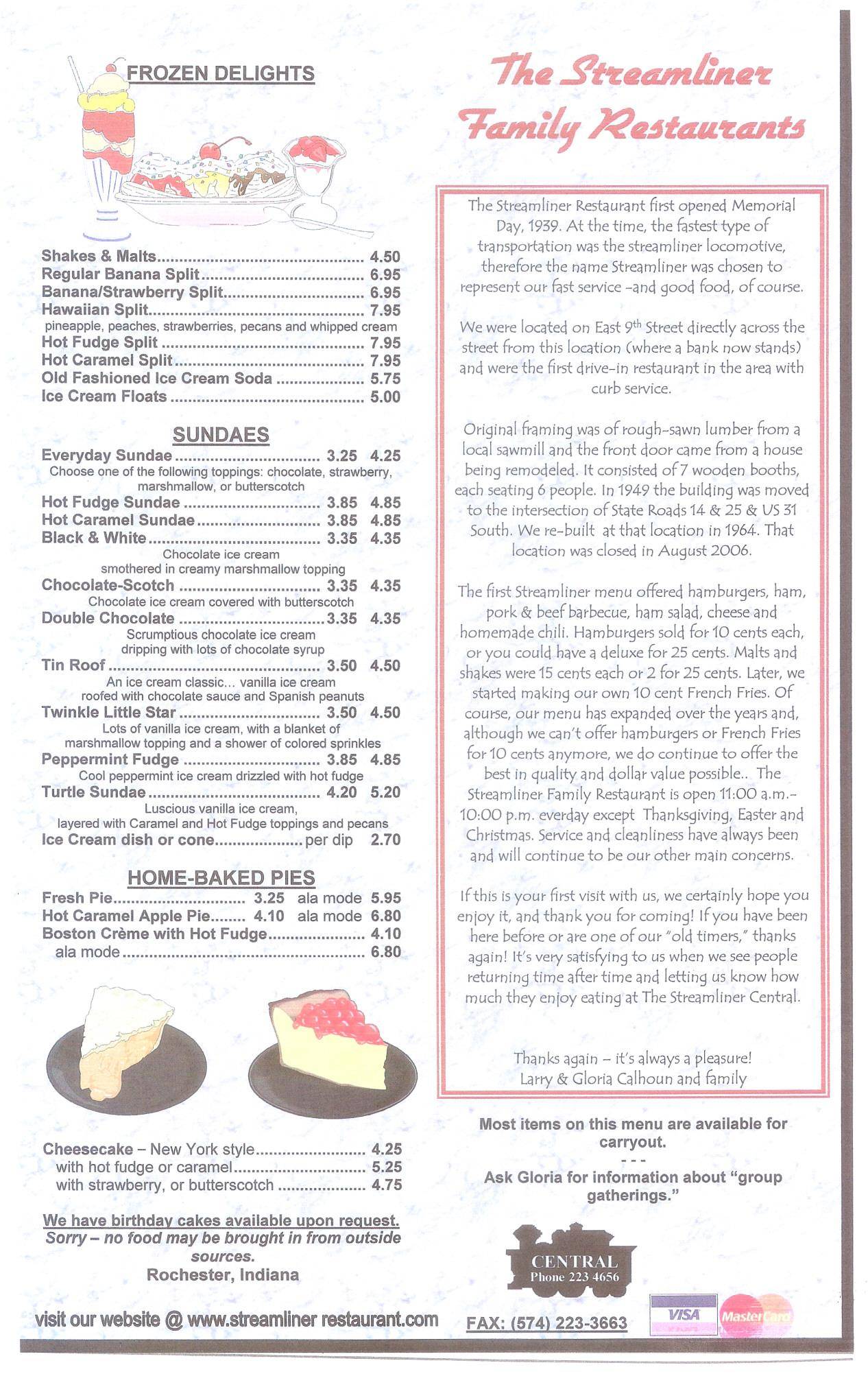 Menu at Streamliner Family Restaurant, Rochester