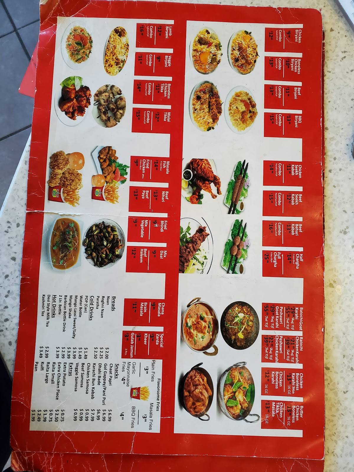 Menu at Student Biryani restaurant, Mississauga, Dream Crest Rd