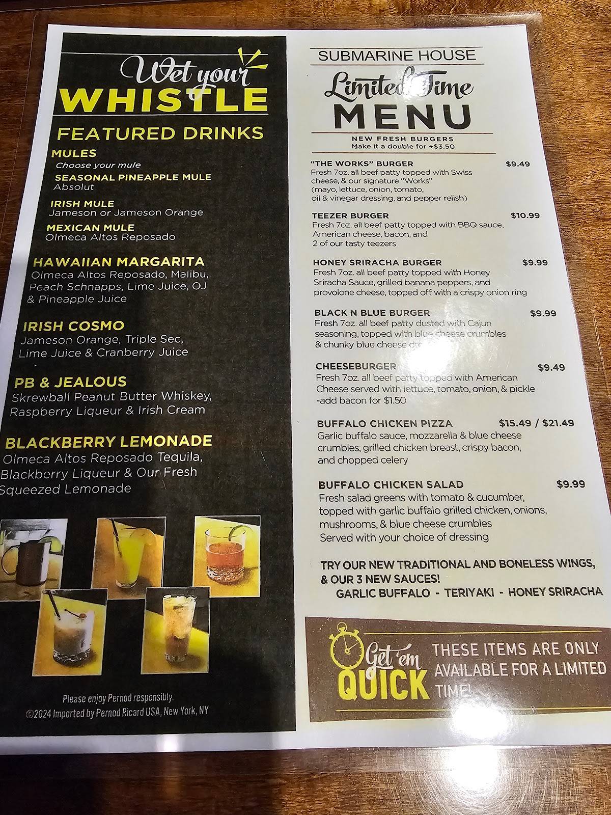 Menu at Submarine House pub & bar, Dayton, Taylorsville Rd