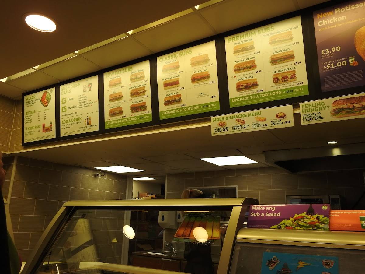 Menu at Subway fast food, Penzance