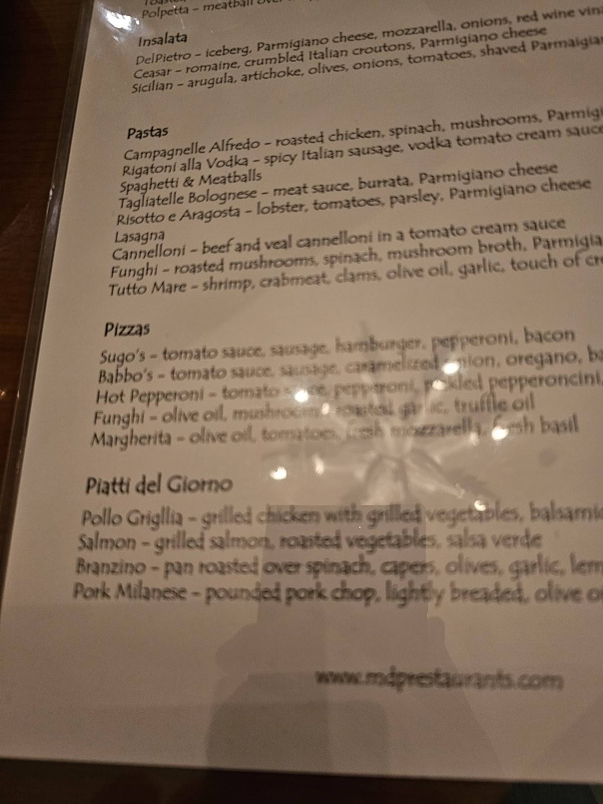 Menu at Sugo's Spaghetteria pub & bar, Frontenac