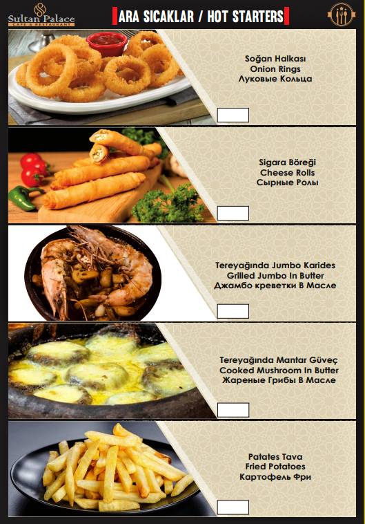Menu at Sultan Palace Cafe Restaurant, Istanbul, Biçki Yurdu Sk. No:1