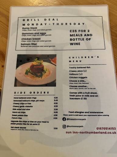 Menu at Sun Inn pub & bar, Morpeth