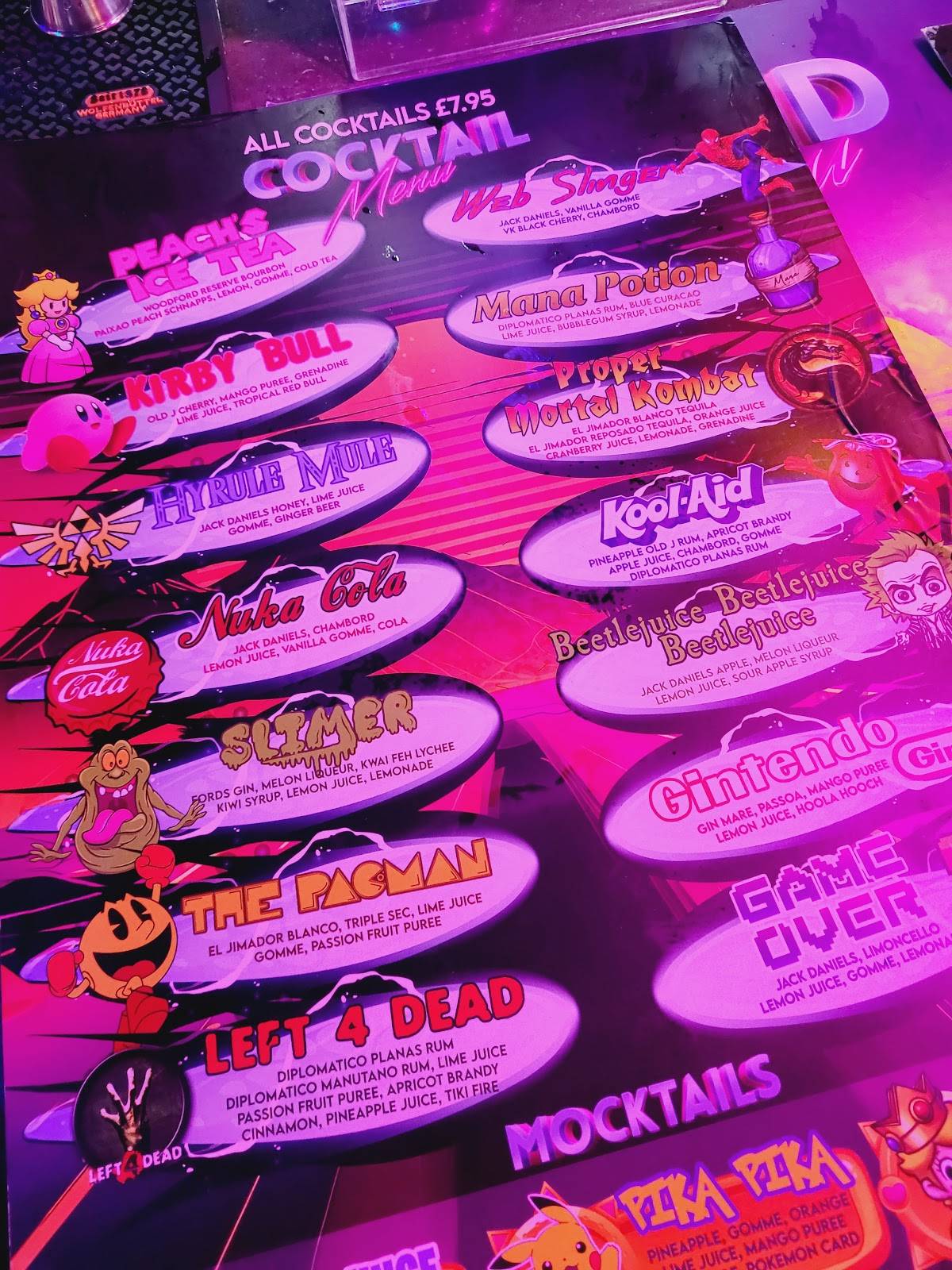 Menu at SpaceBar Cocktails & Arcades, Sunderland