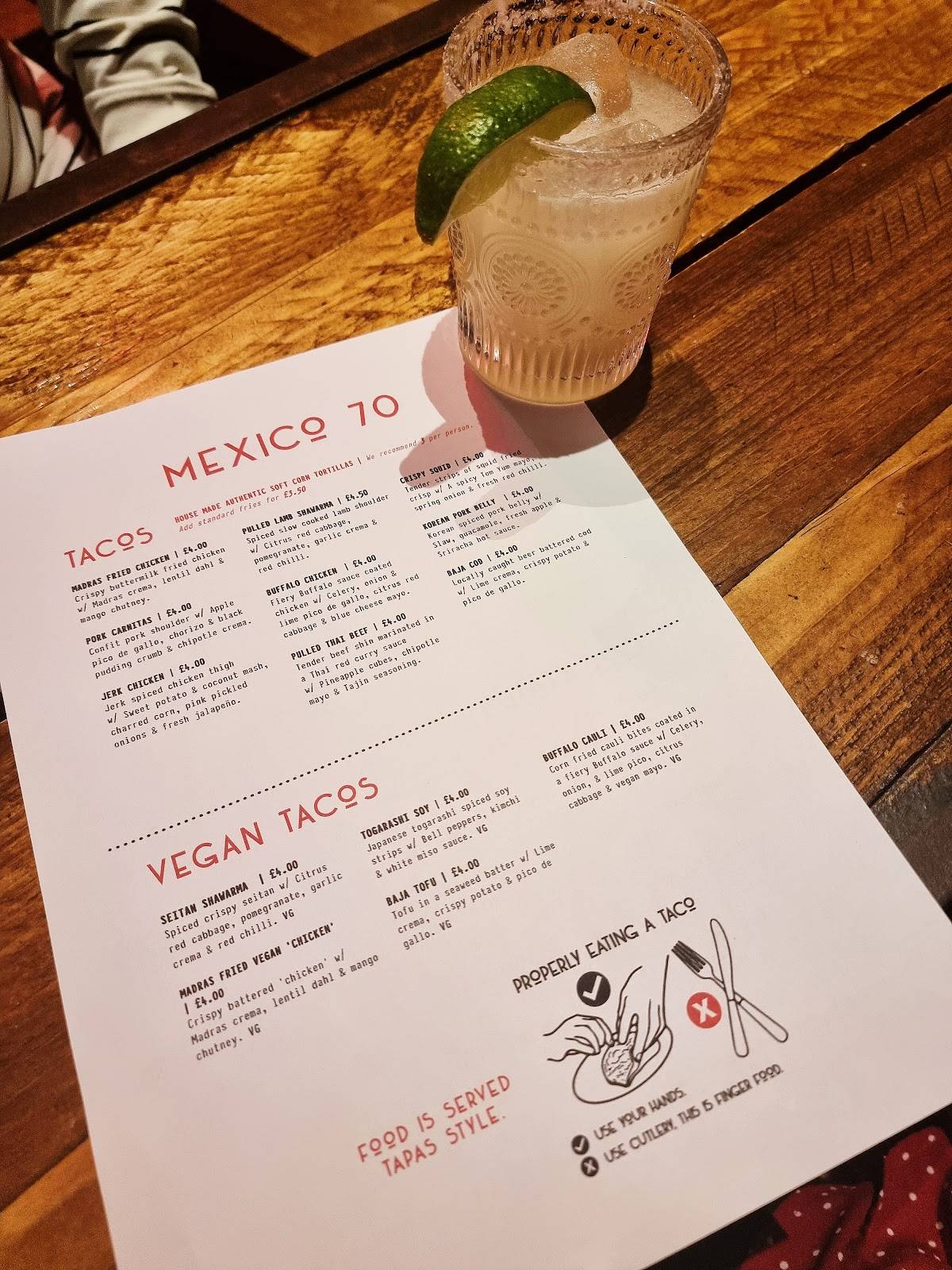 Menu at Mexico 70 restaurant, Sunderland