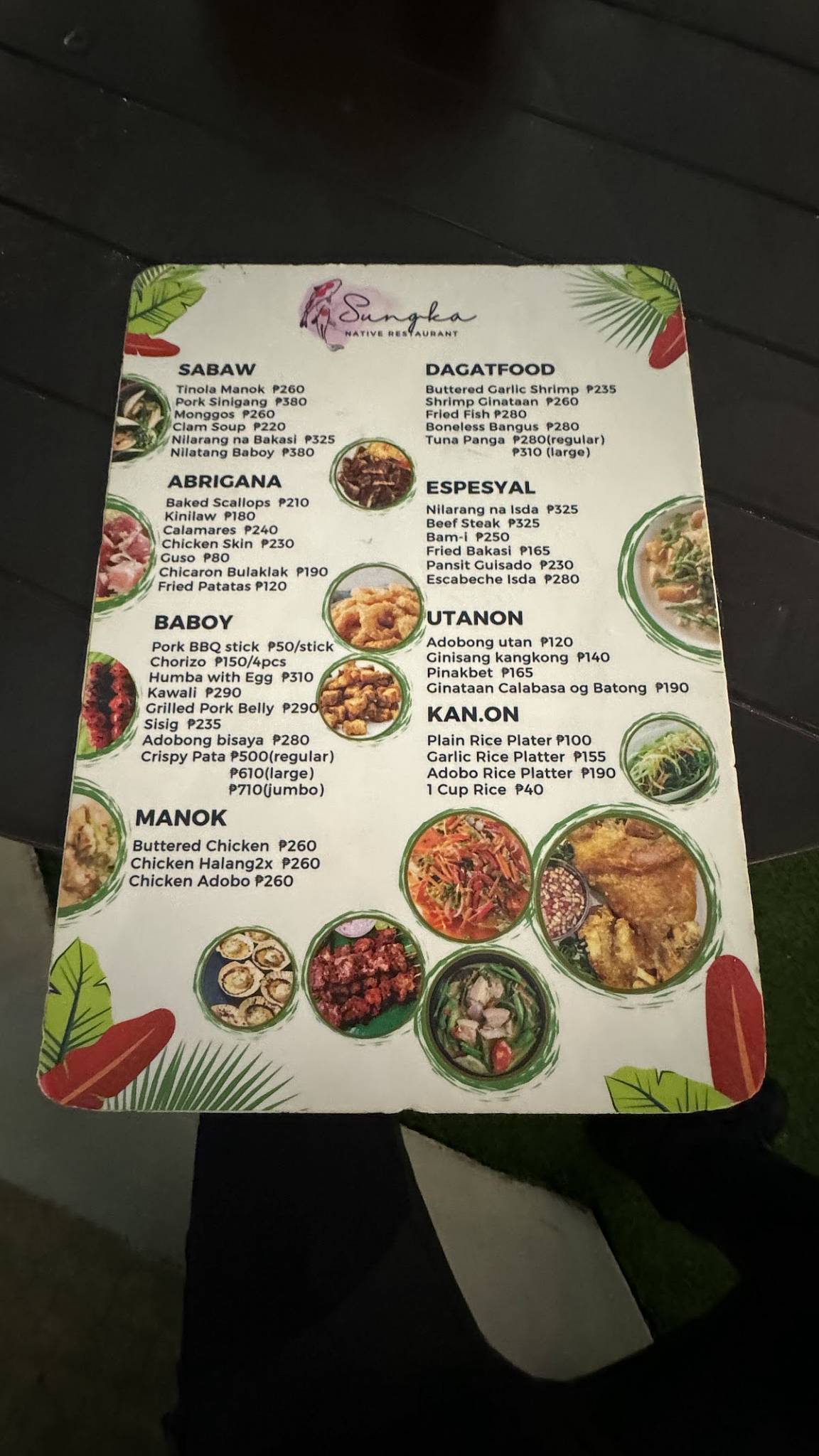 Menu at Sungka Native Restuarant restaurant, Cordova