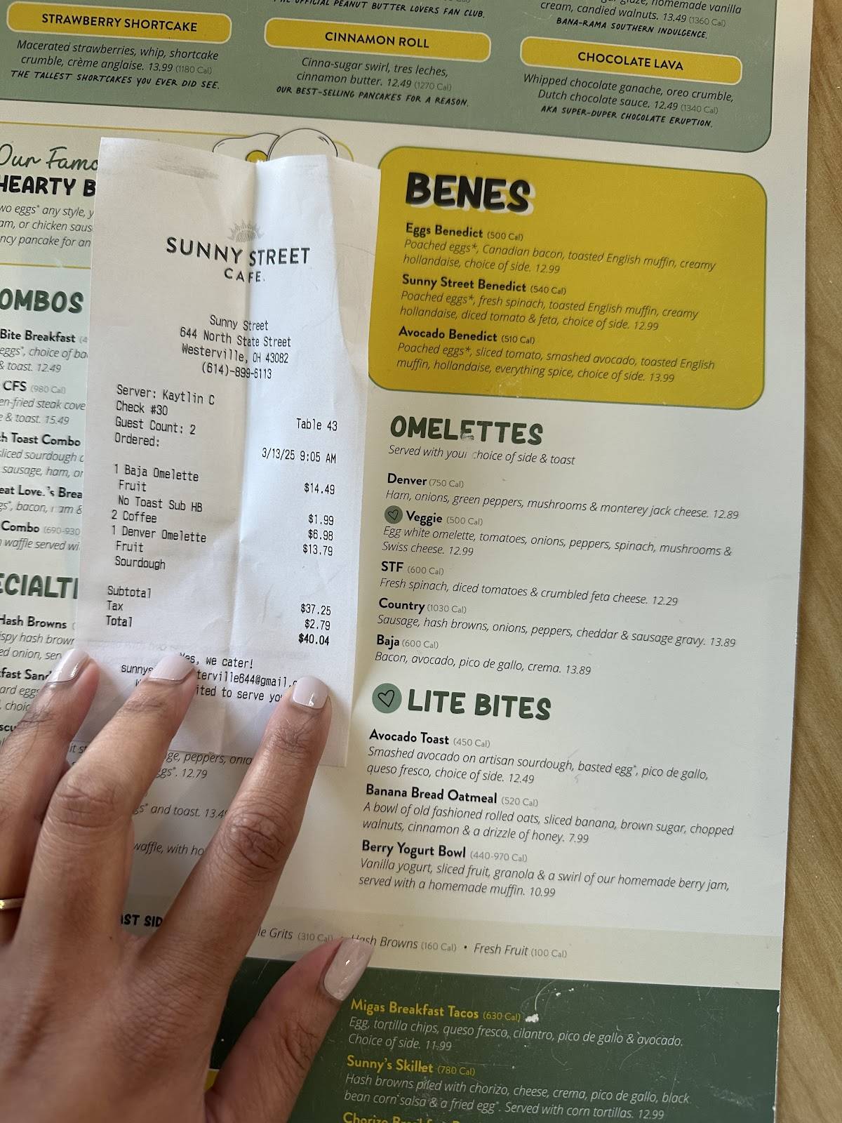Menu at Sunny Street Cafe, Westerville, 644 N State St