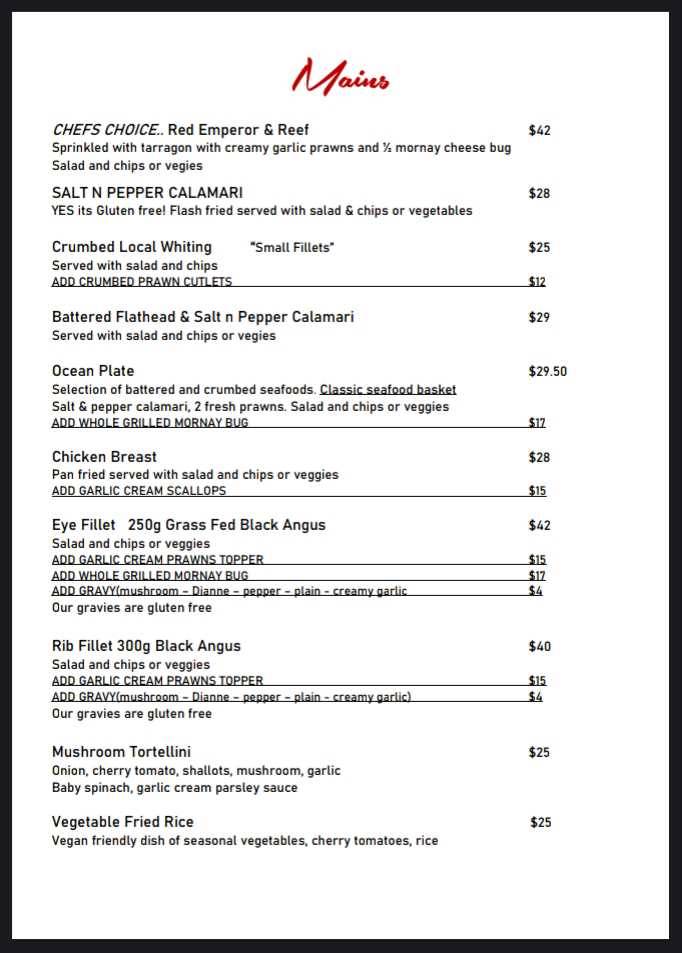 Menu at Red Sea Steak and Seafood restaurant, Maroochydore