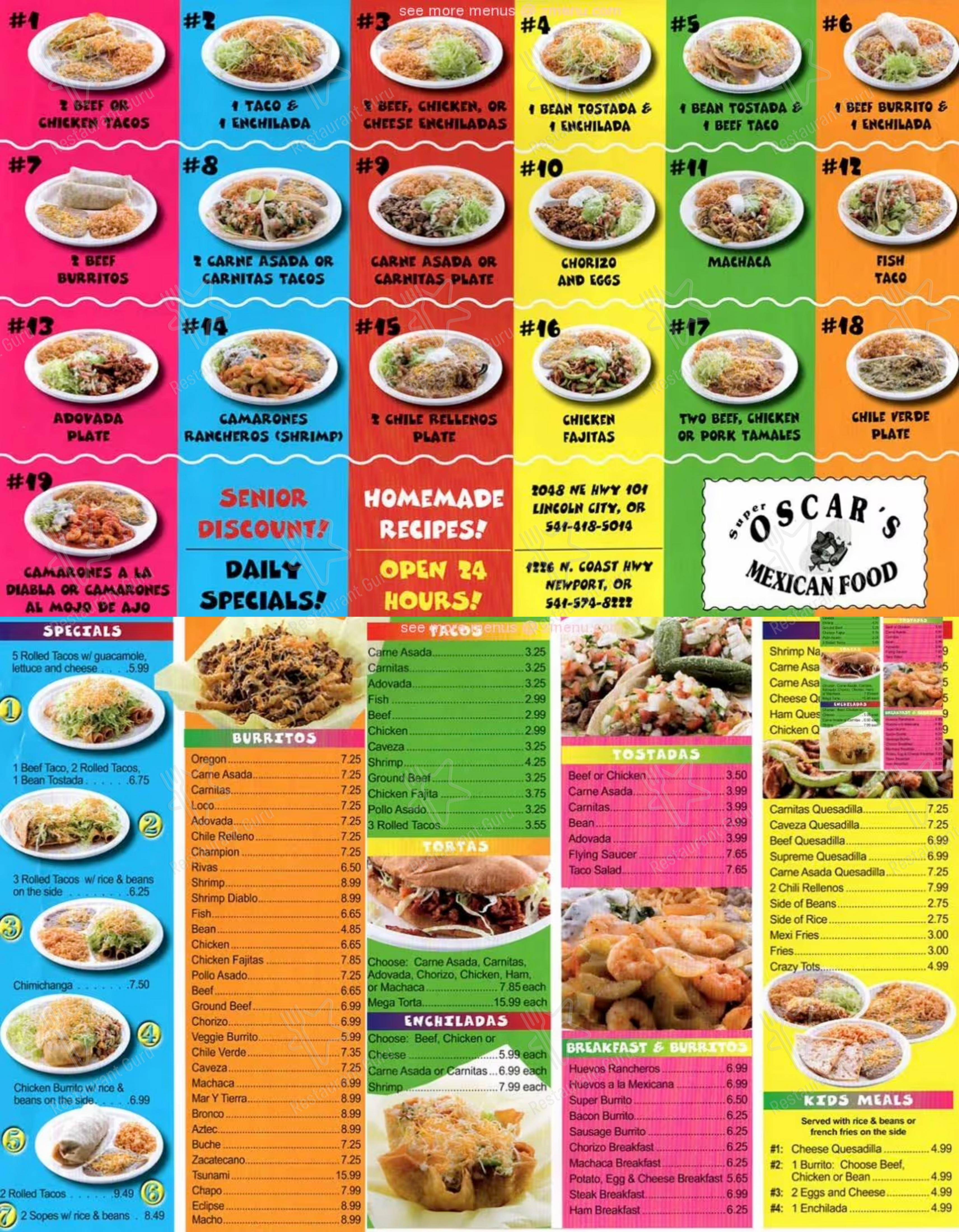 Carta del restaurante Super Oscar's Mexican Food, Lincoln City, NE Hwy 101