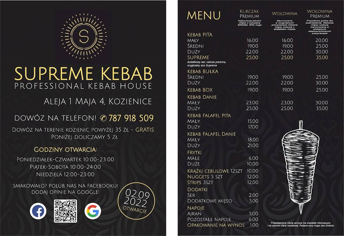 Carta del restaurante Supreme Kebab Kozienice, Kozienice