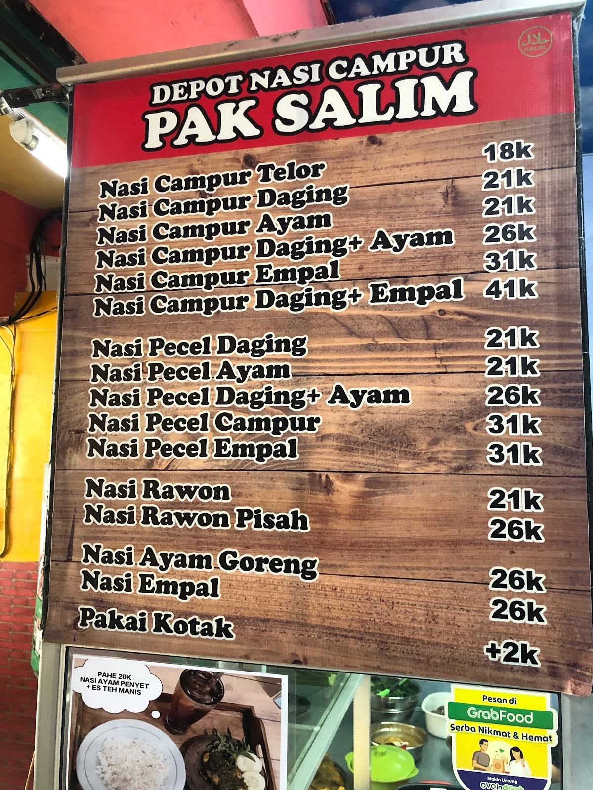 Carta del restaurante Depot Nasi Campur Pak Salim, Surabaya