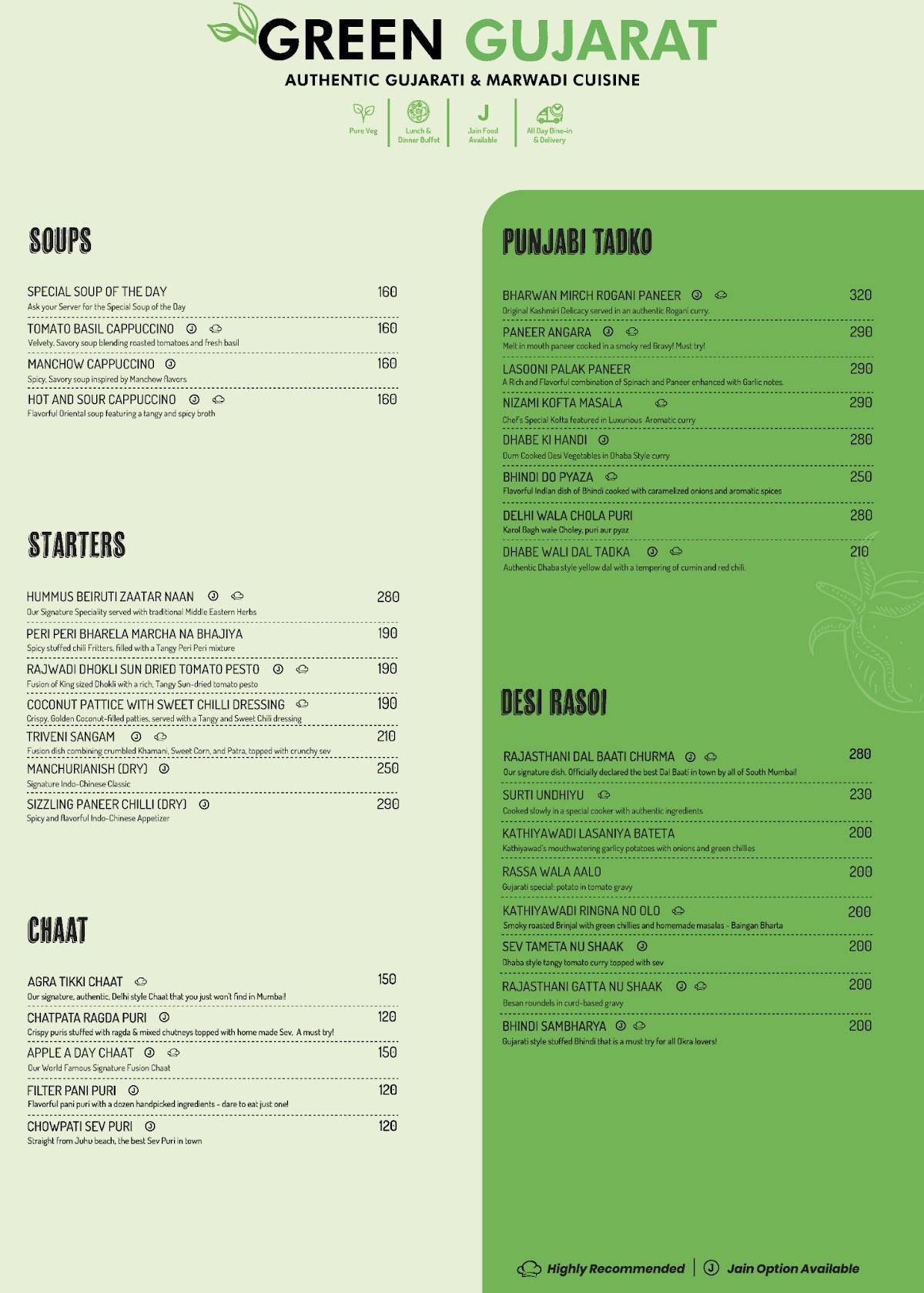 Menu at Green Gujarat Restaurant, Surat