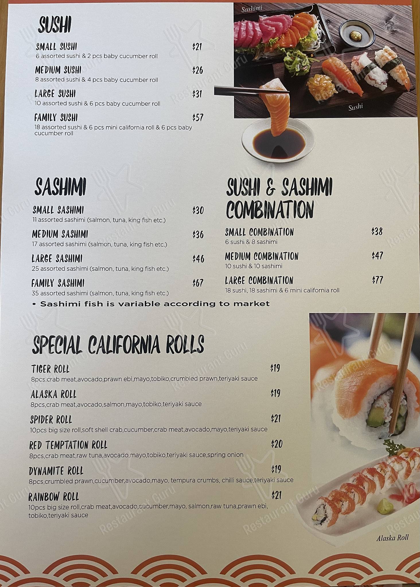 Menu at Sushi Dojo restaurant, Erina