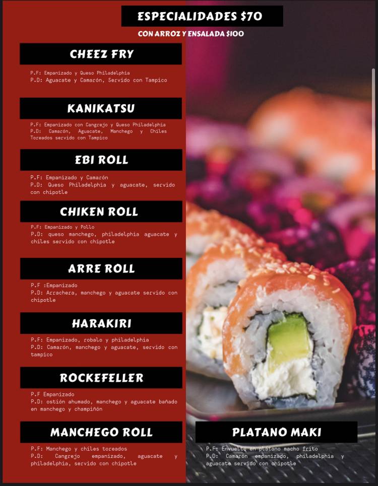 Carta del restaurante Sushi Don, Mexico