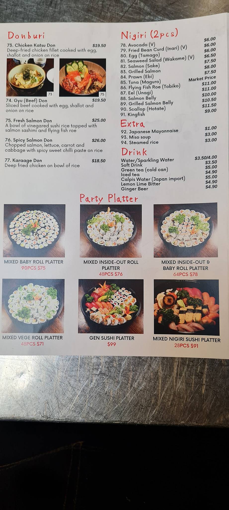 Menu at Sushi Gen restaurant, Glebe