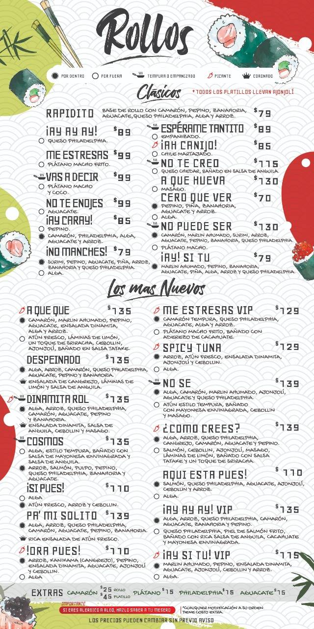 Carta del restaurante Sushi In House, Puerto Vallarta, Francia 135