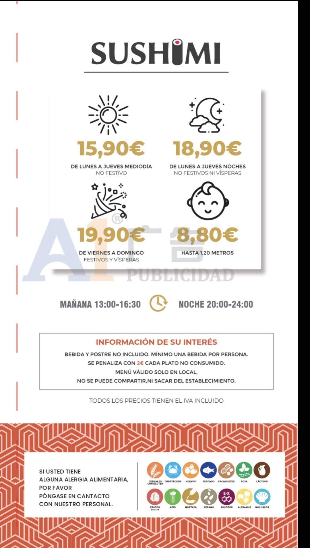 Carta del restaurante Sushimi, Sevilla