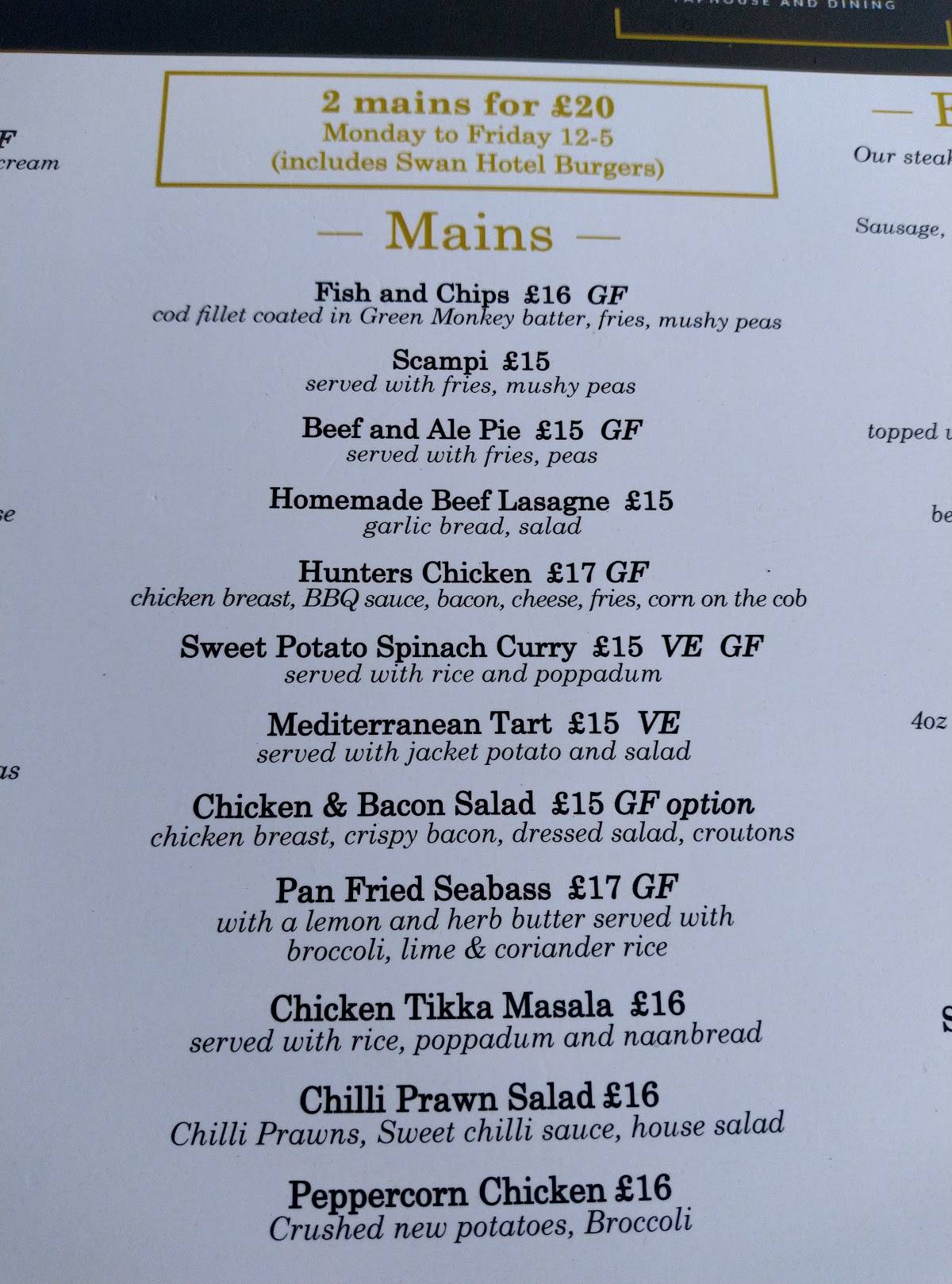 Menu at Swan Hotel Forton restaurant, Newport, Eccleshall Road