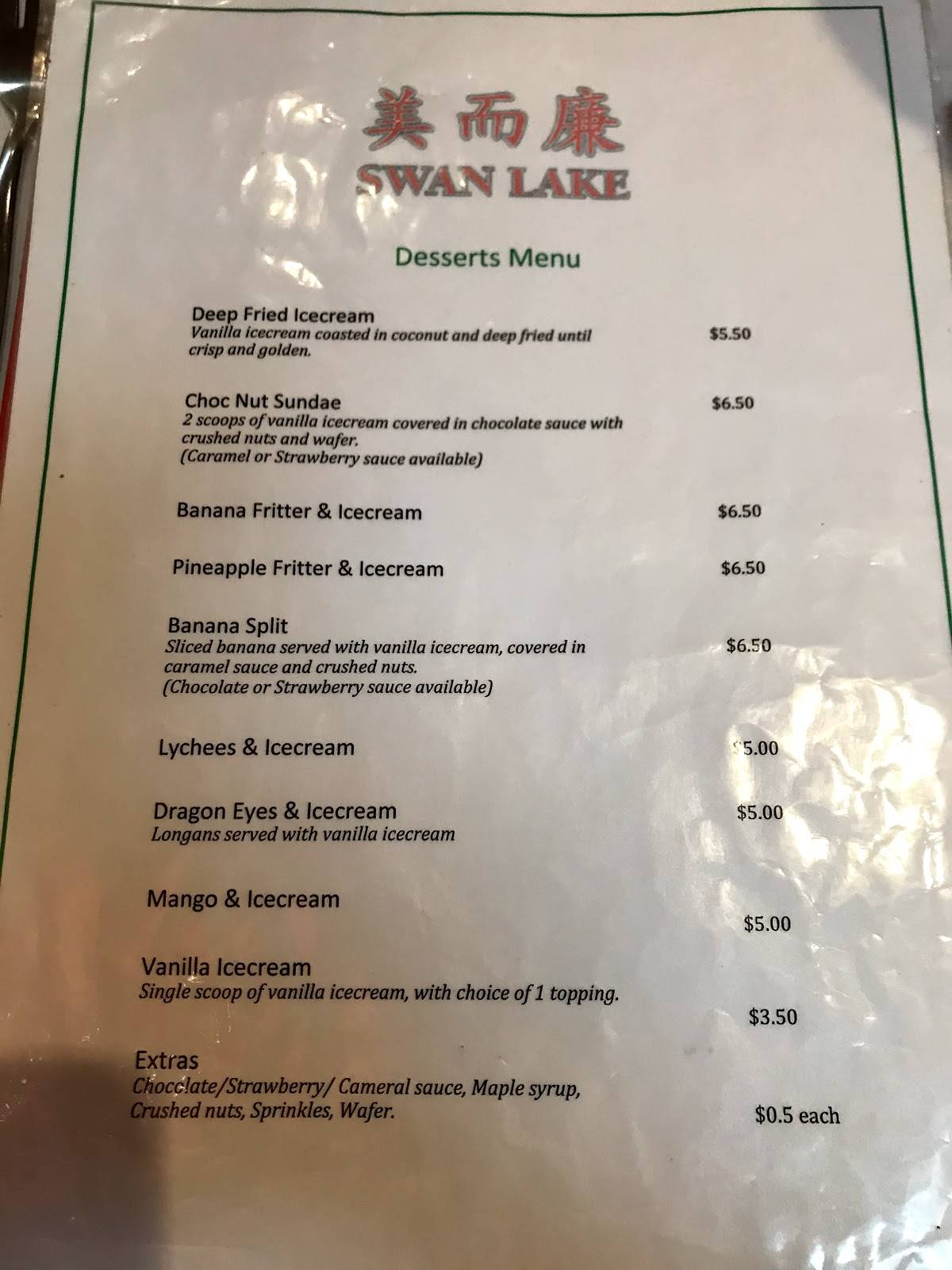 Menu at Swan Lake Chinese Restaurant, Churchlands, Unit 1/3 Flynn St
