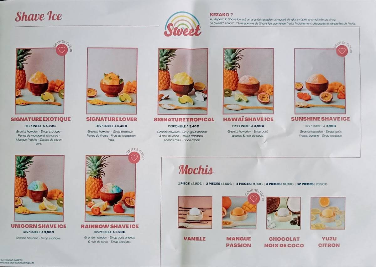 Carta del restaurante Sweet Bubble Tea and Shave Ice, Paris