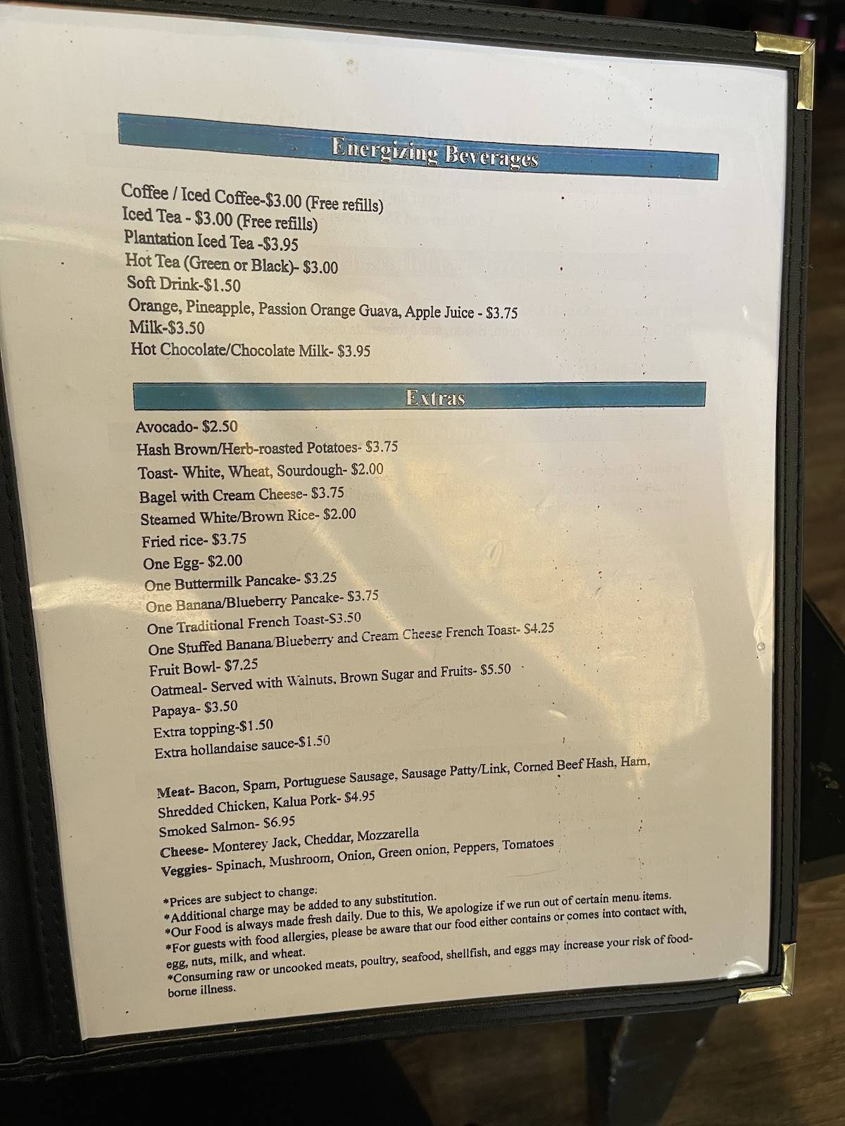 Menu at Sweet E's Café cafe, Honolulu