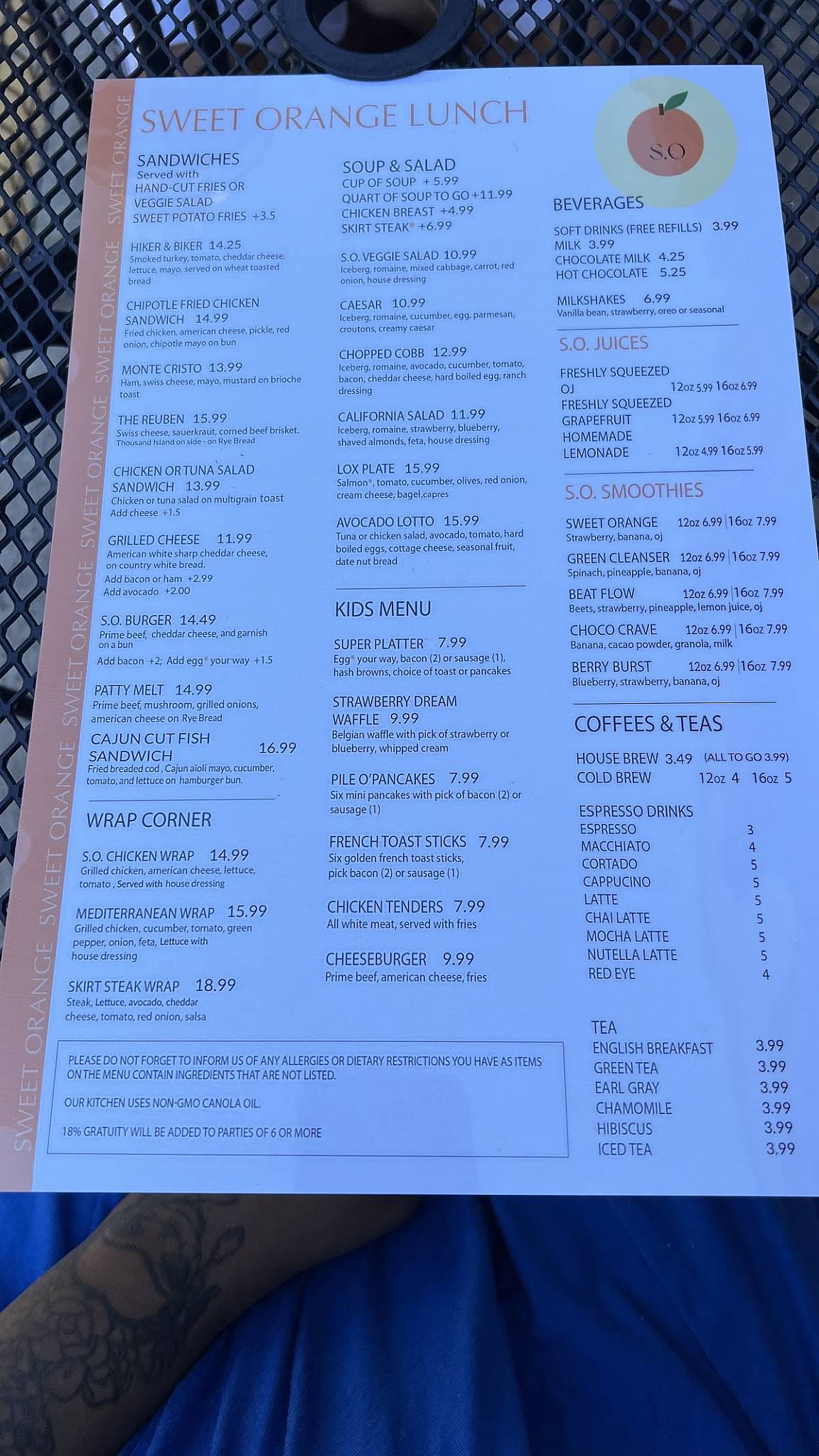 Menu at Sweet Orange Pancake’s & Cafe, Schaumburg