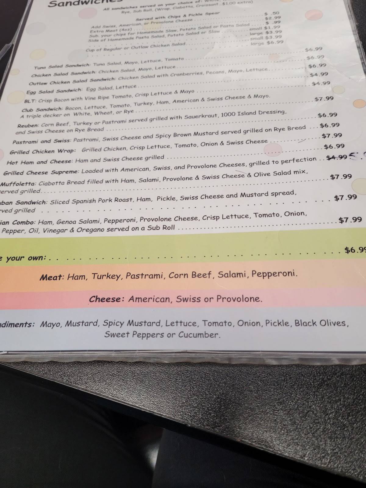 Menu at Sweet Sensations cafe, Green Cove Springs