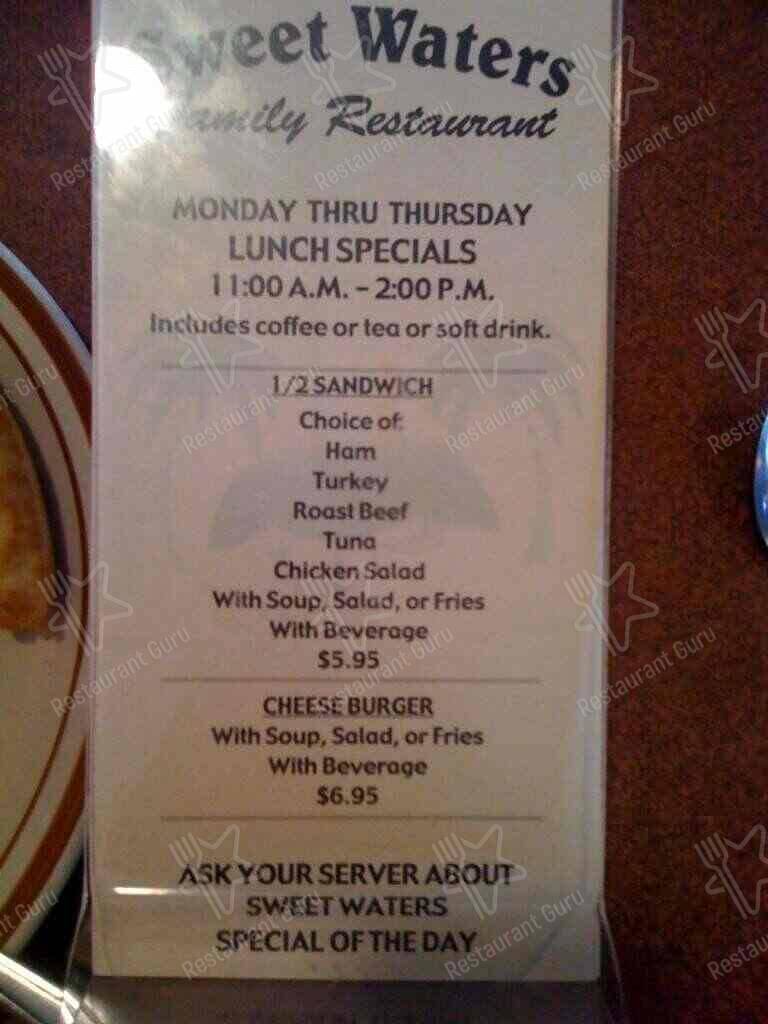 Menu at Sweet Waters Family Restaurant & Oasis Lounge, Albany