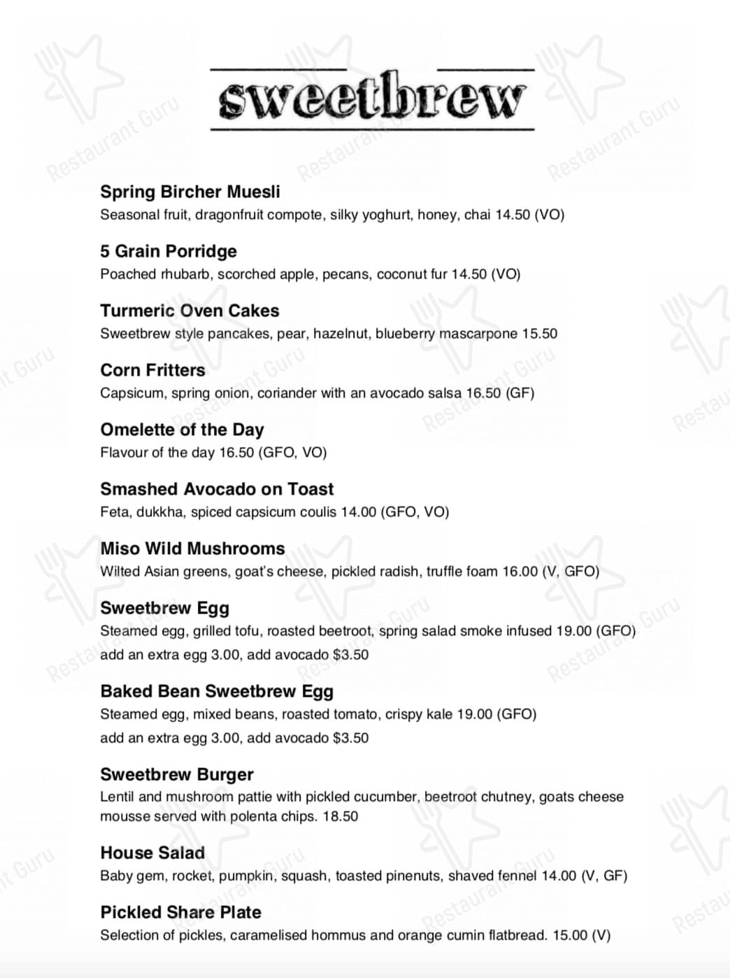 Menu at Tatler Lane by Sweetbrew cafe, Launceston, 5/74-82 St John St
