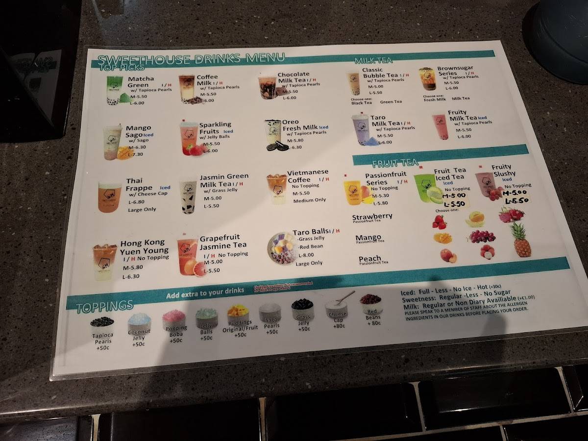 Menu at Sweethouse Cafe, Dublin