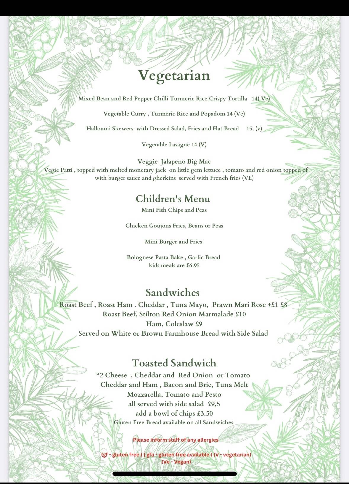 Menu at Sycamore Inn, Parwich pub & bar, Parwich