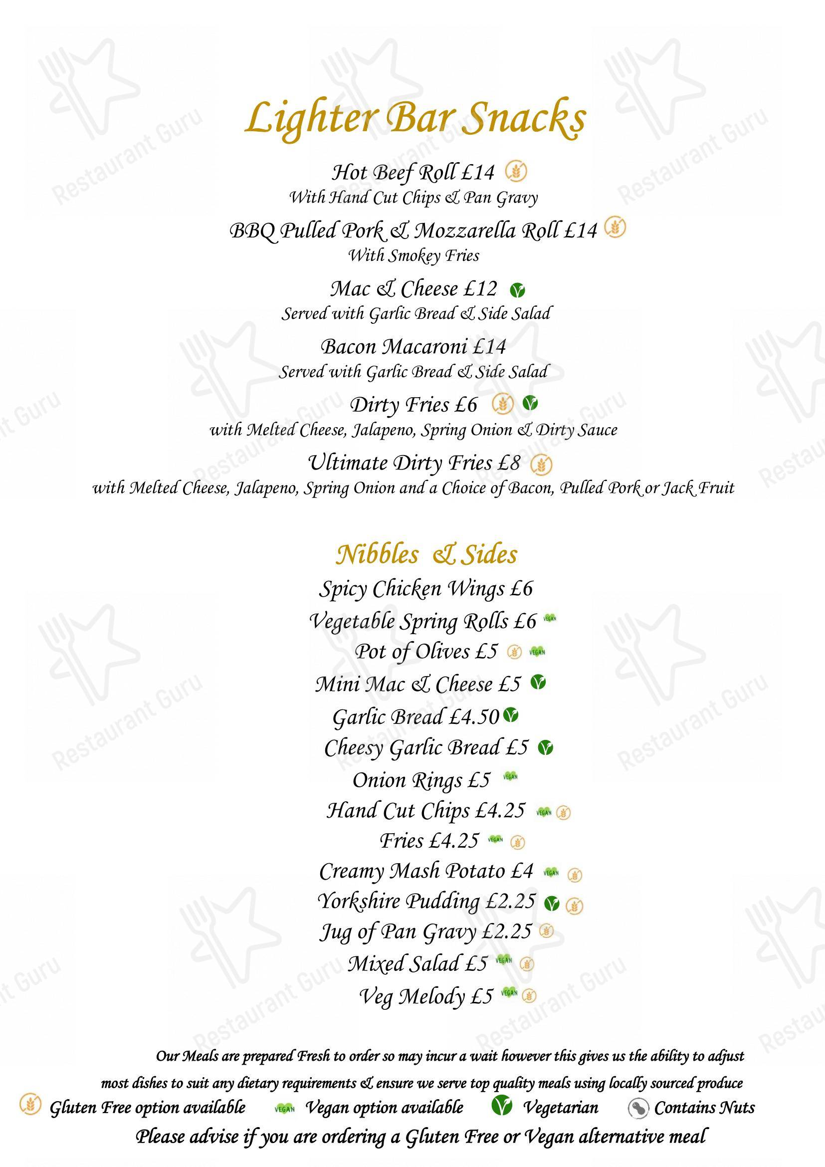 Menu at Sycamore Inn, Parwich pub & bar, Ashbourne