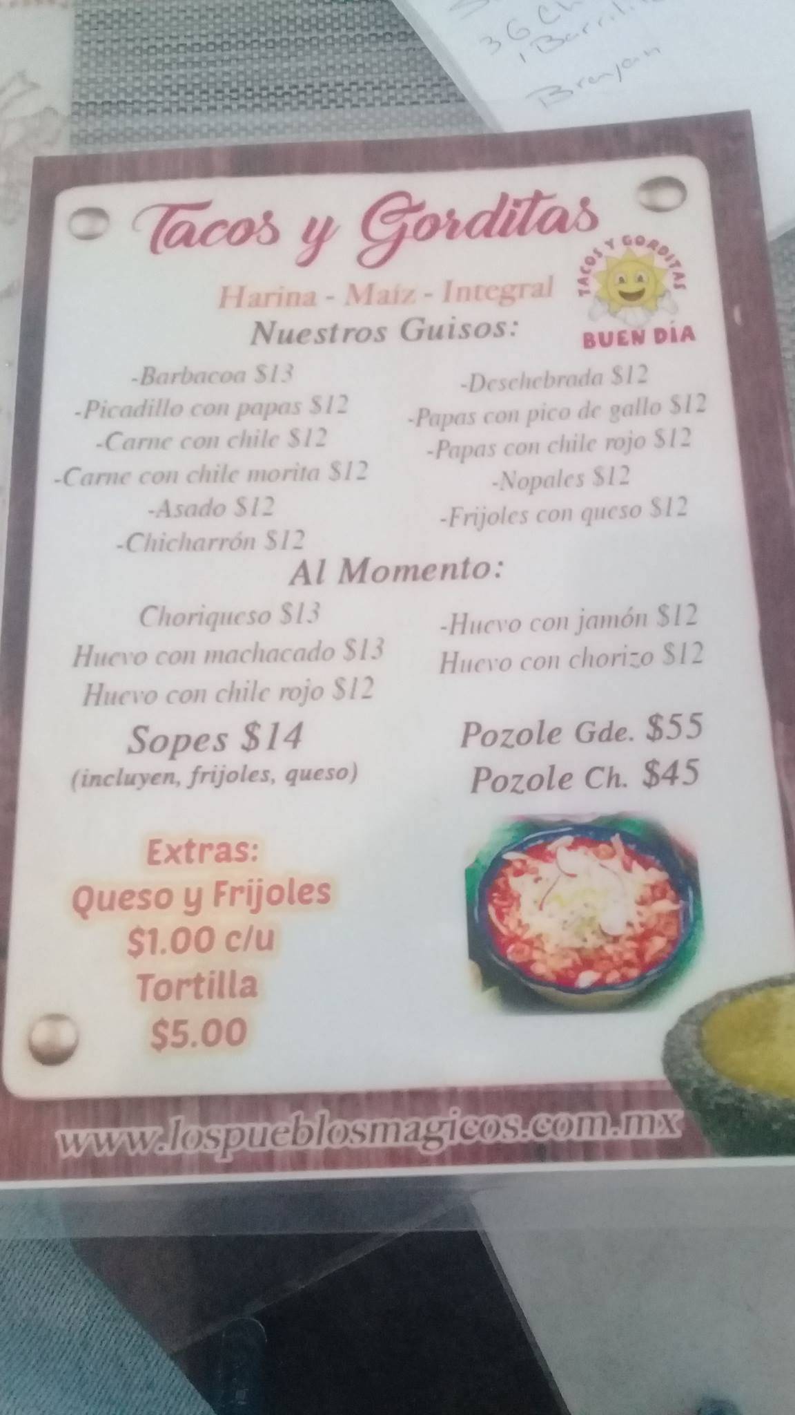 Menu at La Chata Linda restaurant, Arteaga