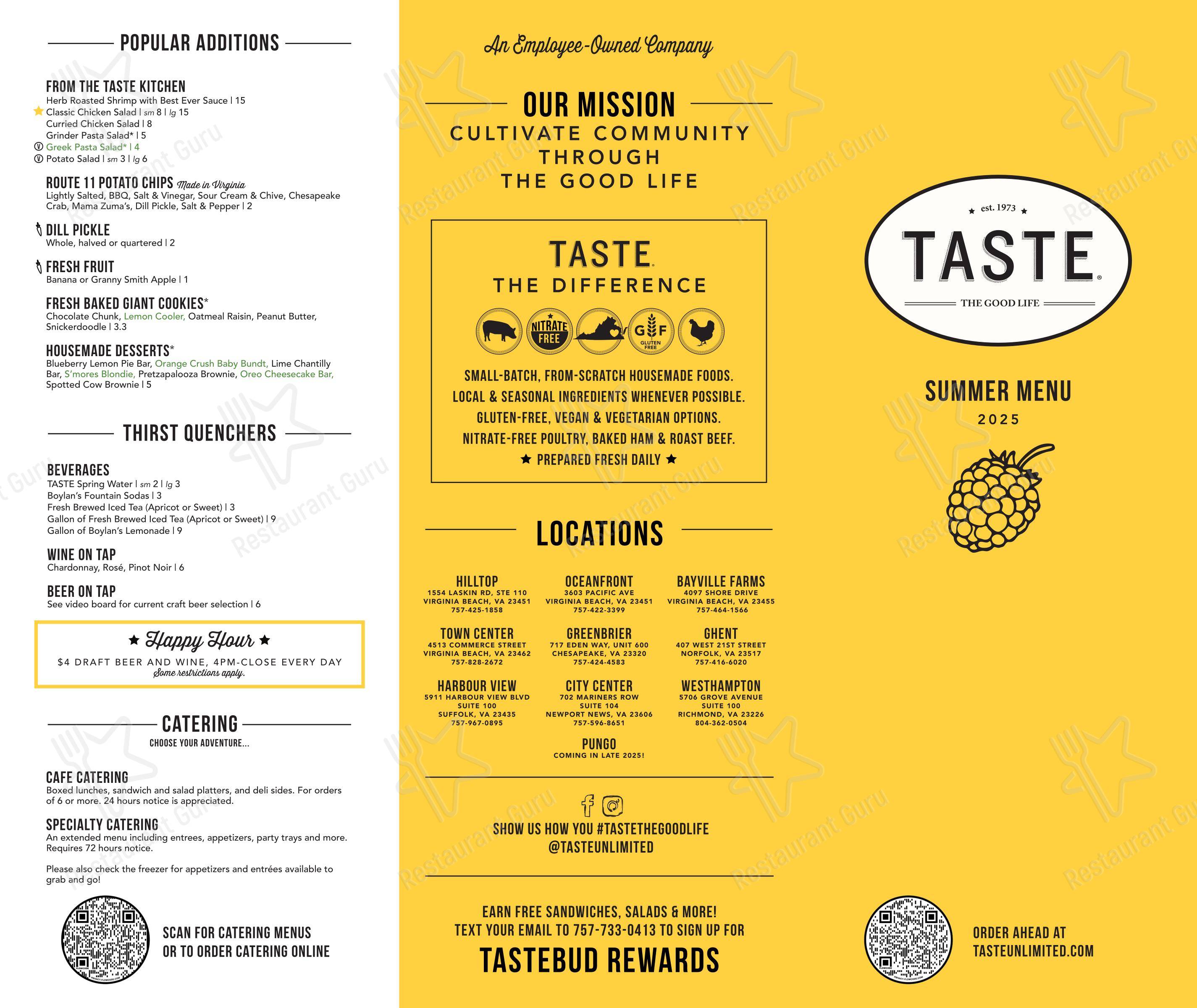 Menu at TASTE cafe, Virginia Beach, Shore Dr