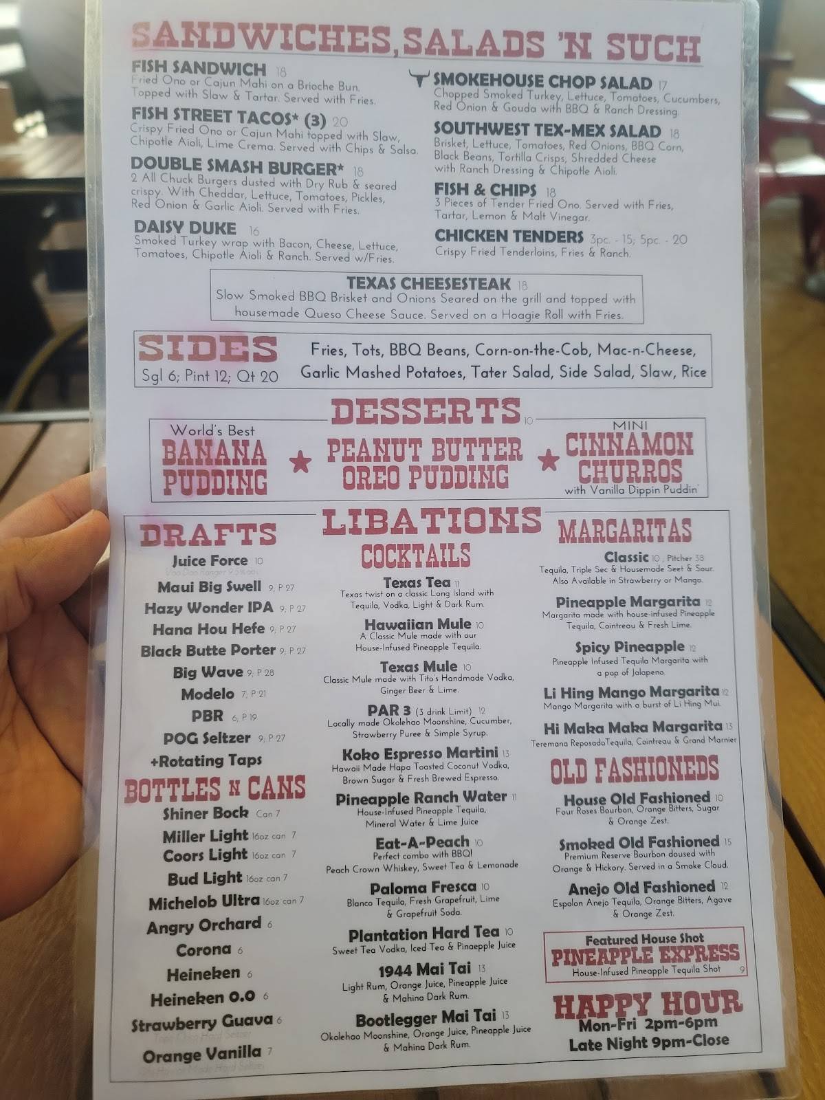 Menu at TEX 808 BBQ + Brews Hawaii Kai, Honolulu, 377 Keahole St Ste C1-A