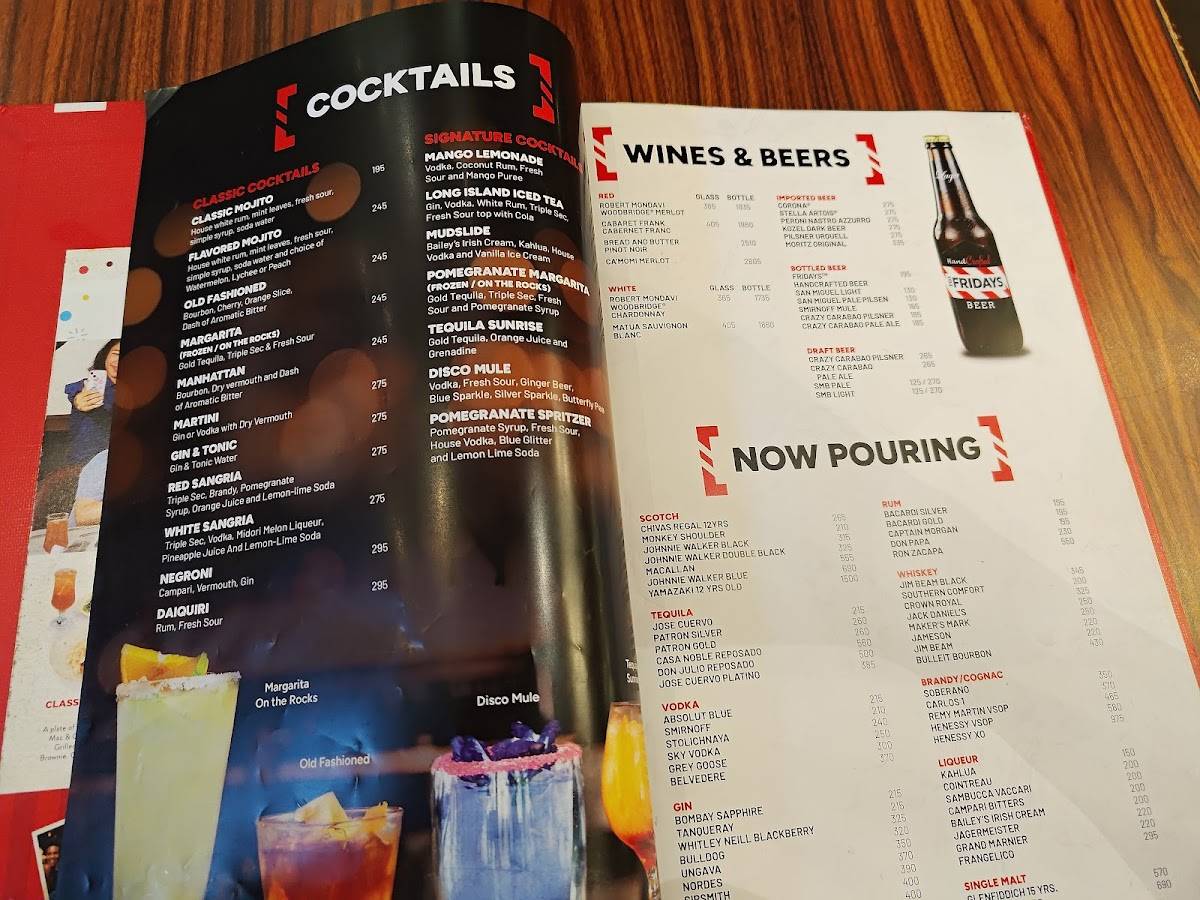 Menu at TGI Friday's restaurant, Quezon City, Ground Floor