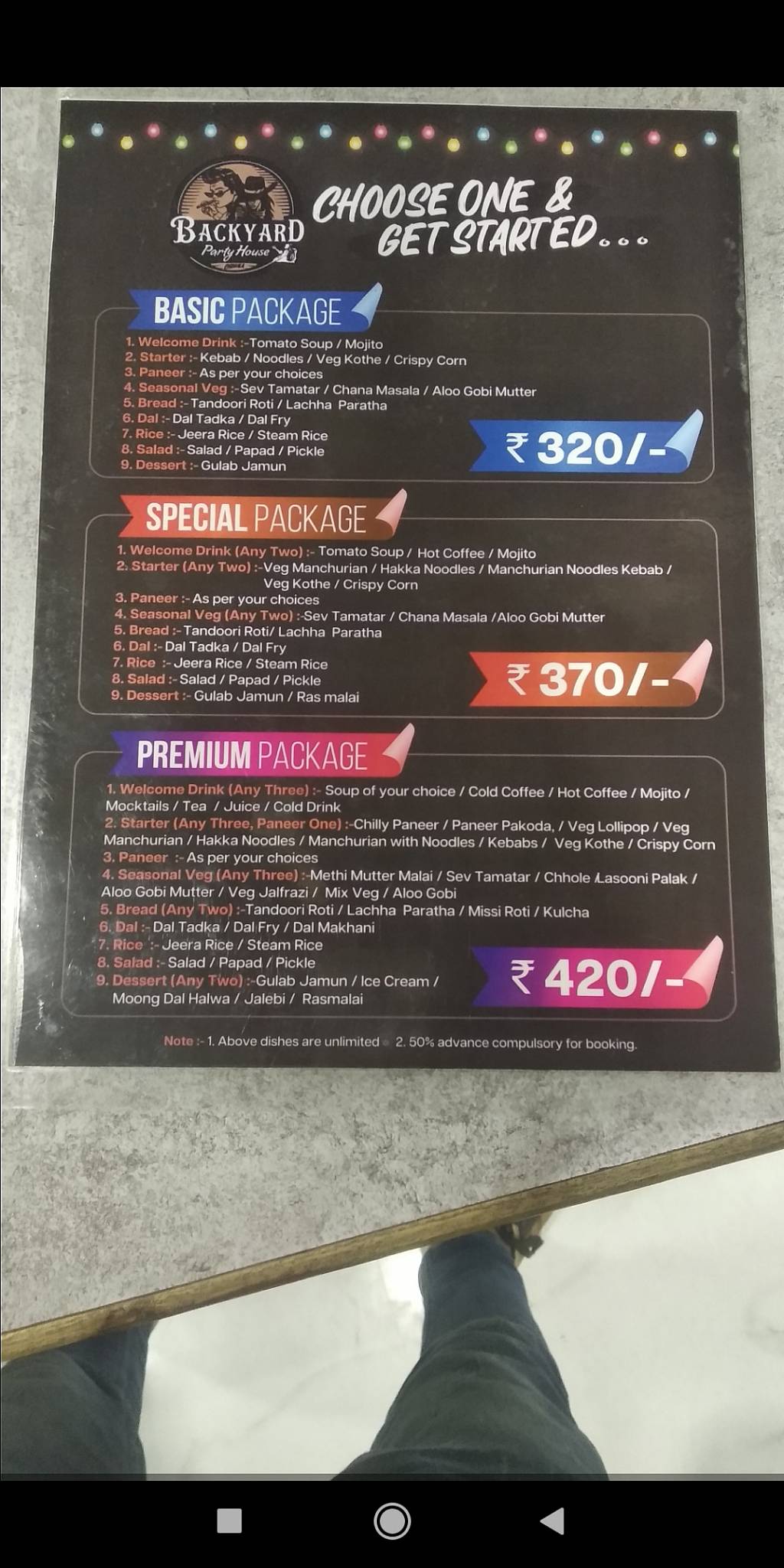 Menu at THE CHOGALA, Indore