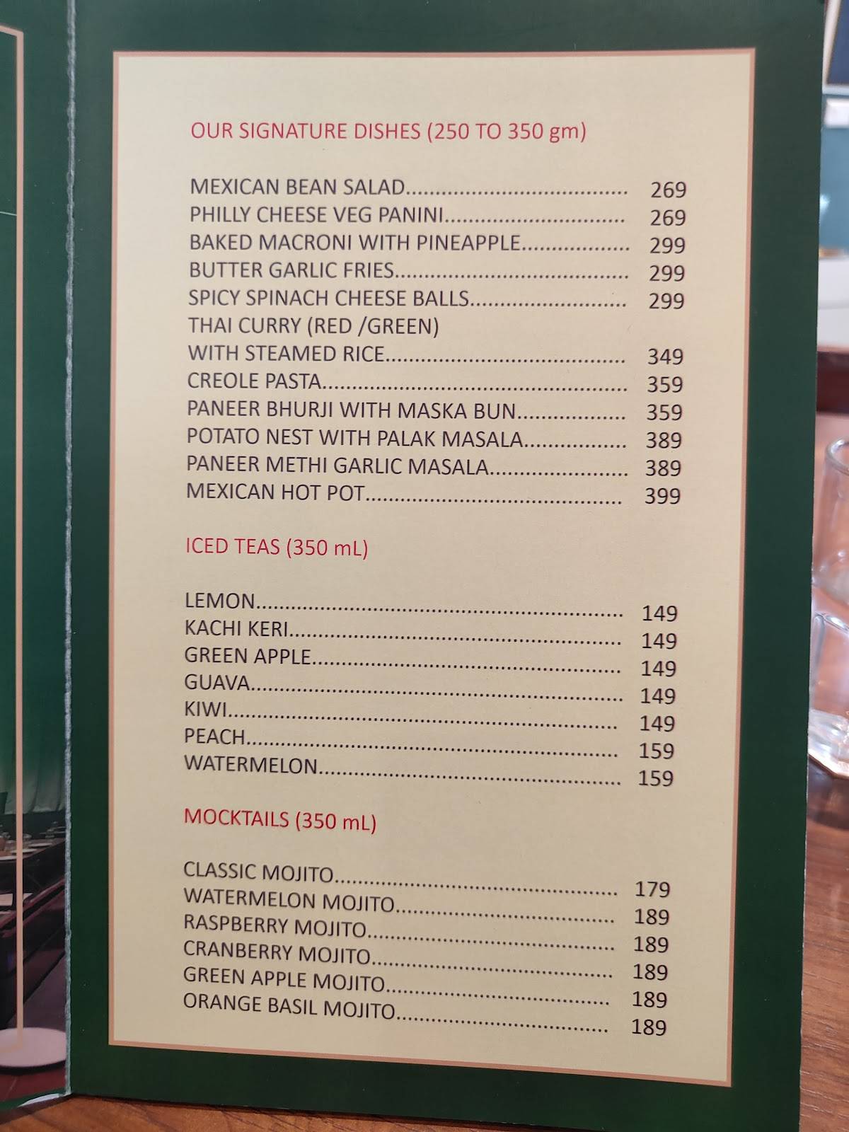 Menu at THE GLASS DOOR CAFE & RESTRO, Gandhinagar