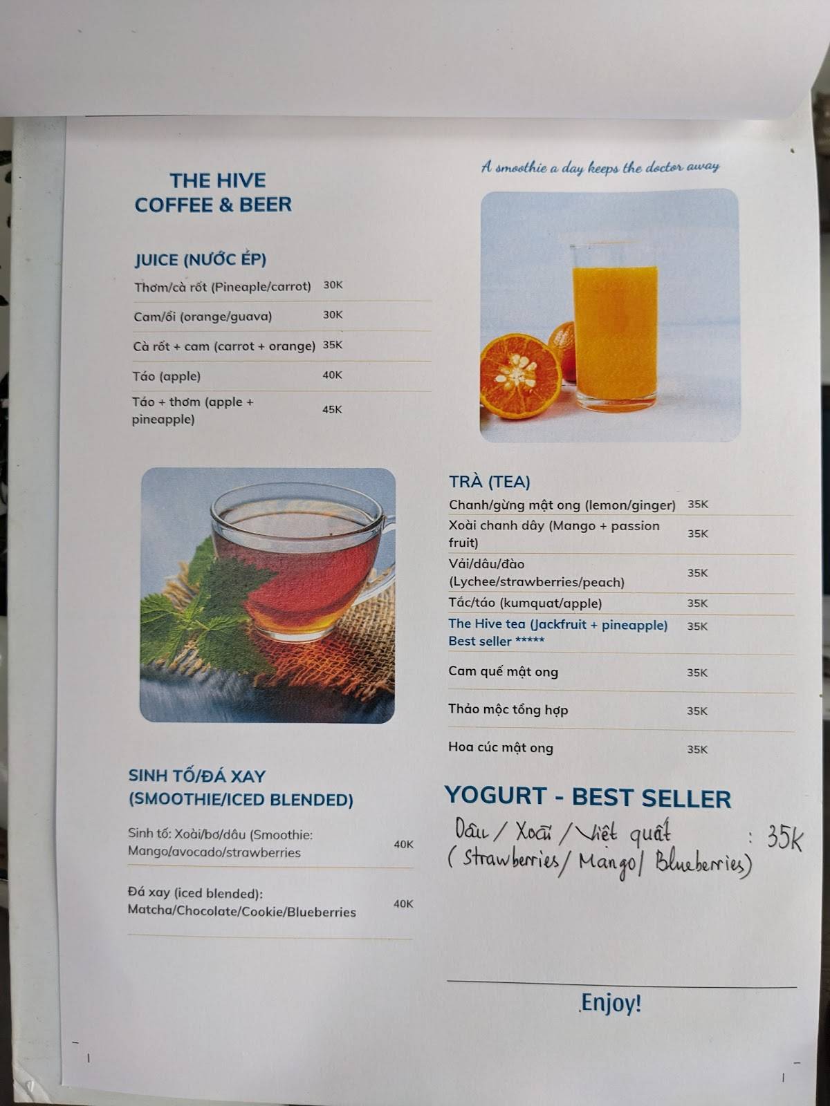 Menu at THE HIVE Cafe Beer, Dalat