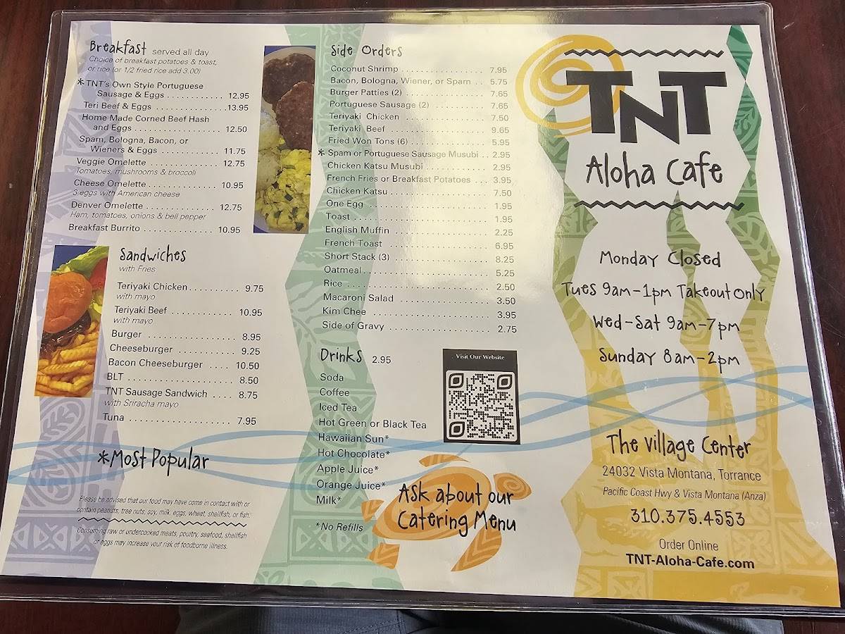 Menu at TNT Aloha Cafe, Torrance