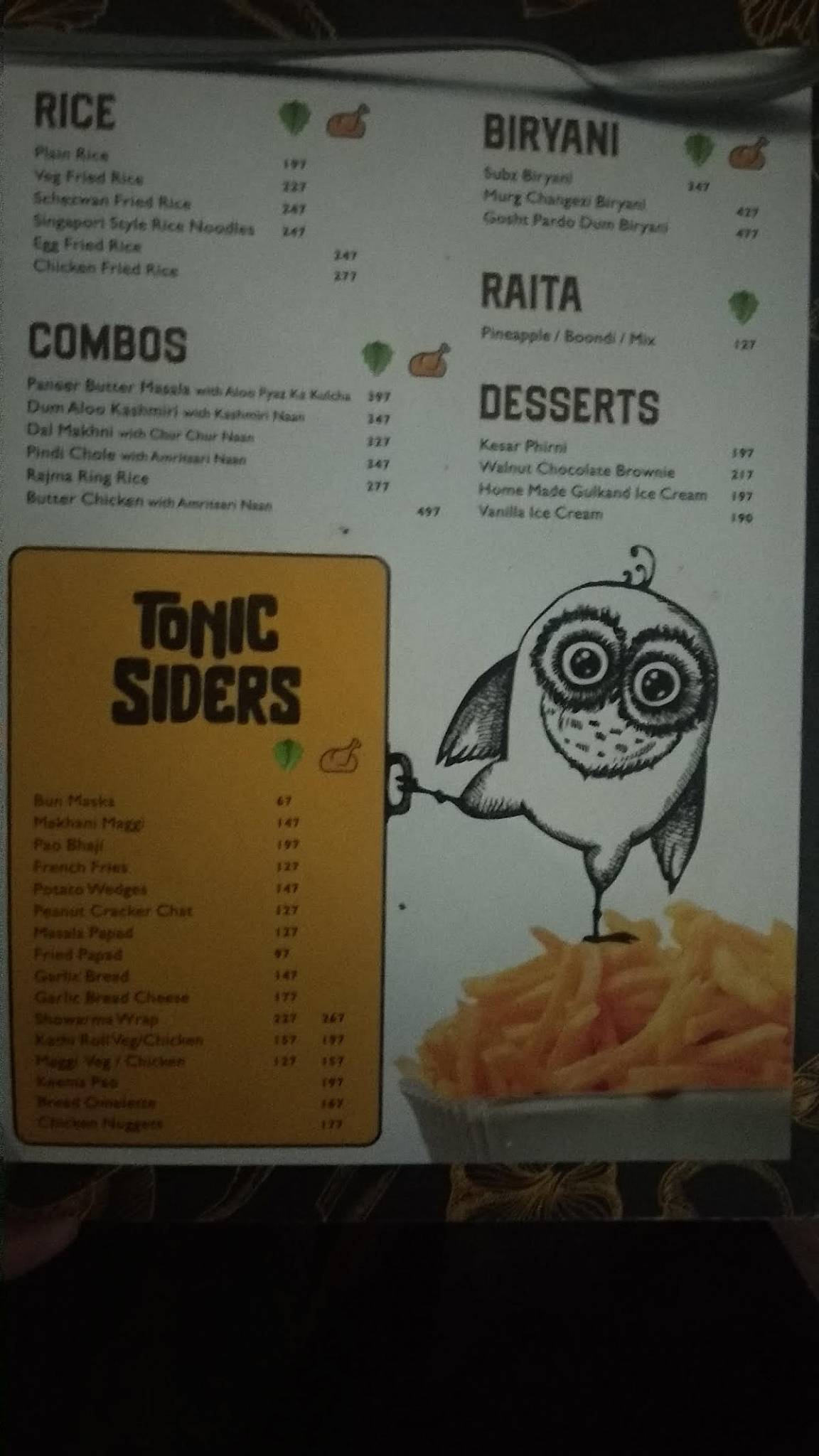 Menu at TONIC - The Open Natural Informal Cafe, Dehradun