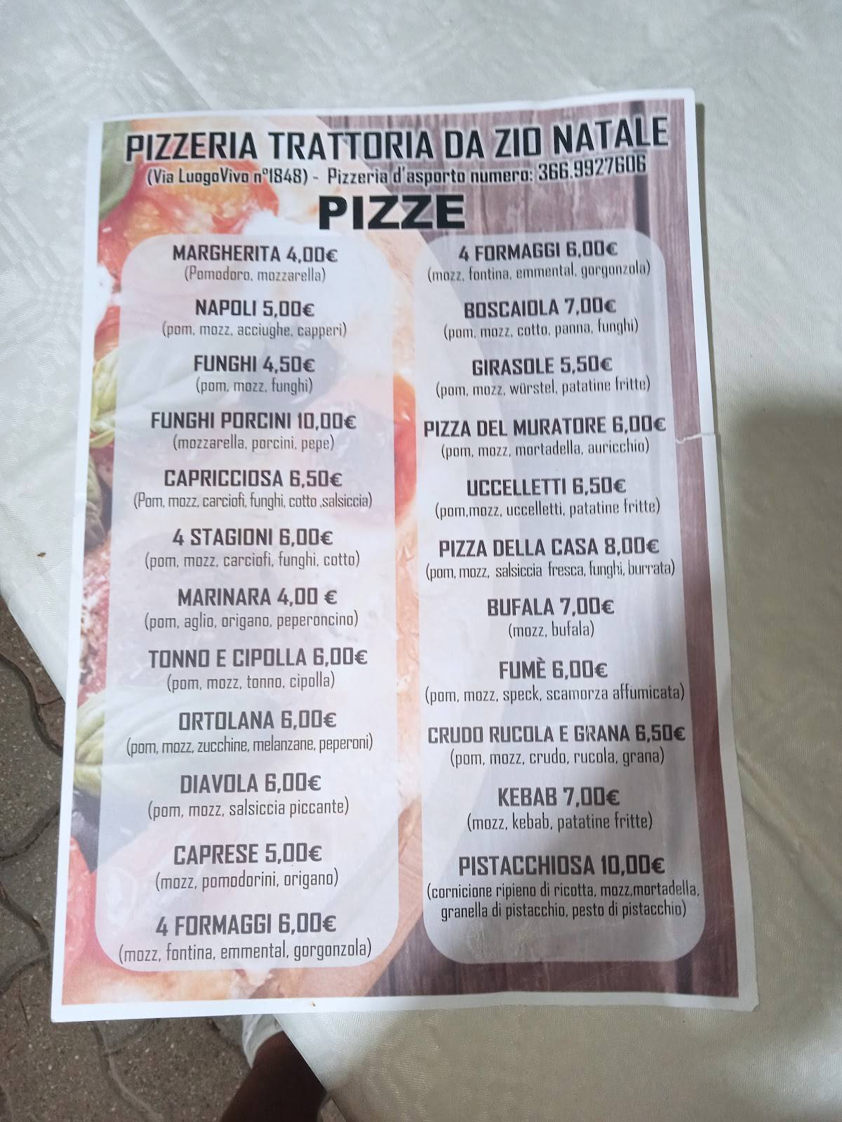 Speisekarte von TRATTORIA PIZZERIA DA ZIO NATALE, Leporano Marina